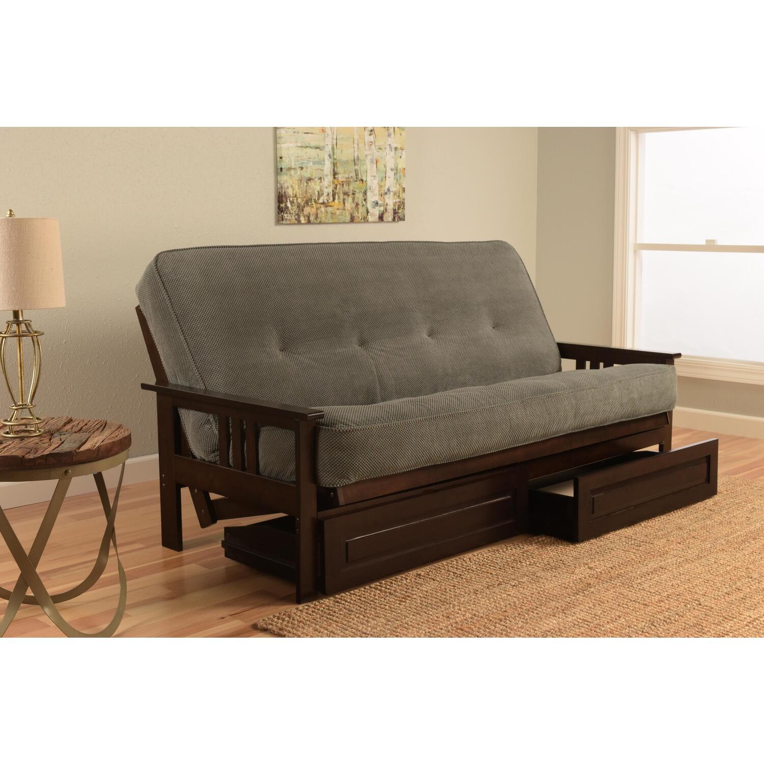 Homestock Antique Full Futon Frame with Storage Drawers, Color:Espresso ...