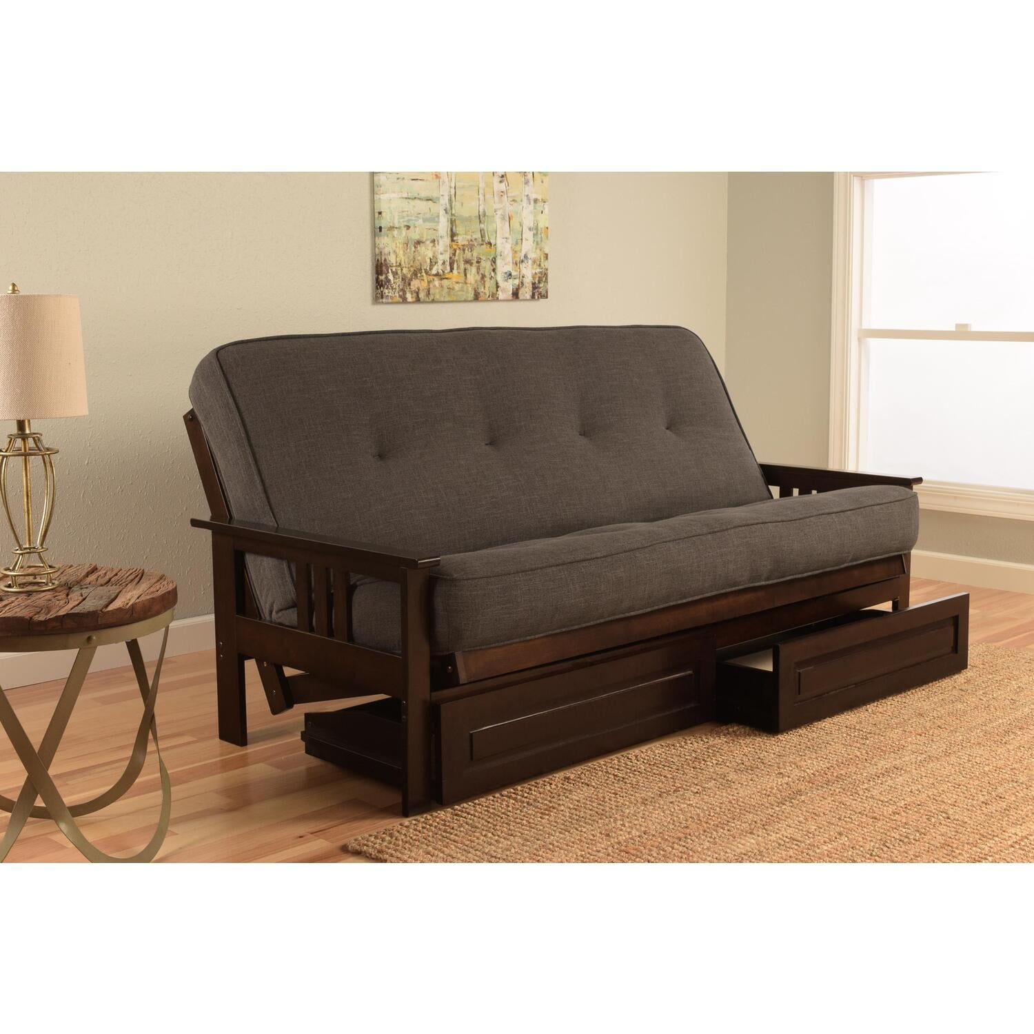 Homestock Modern Minimalism Wooden Futon Frame Set in Espresso Finish ...