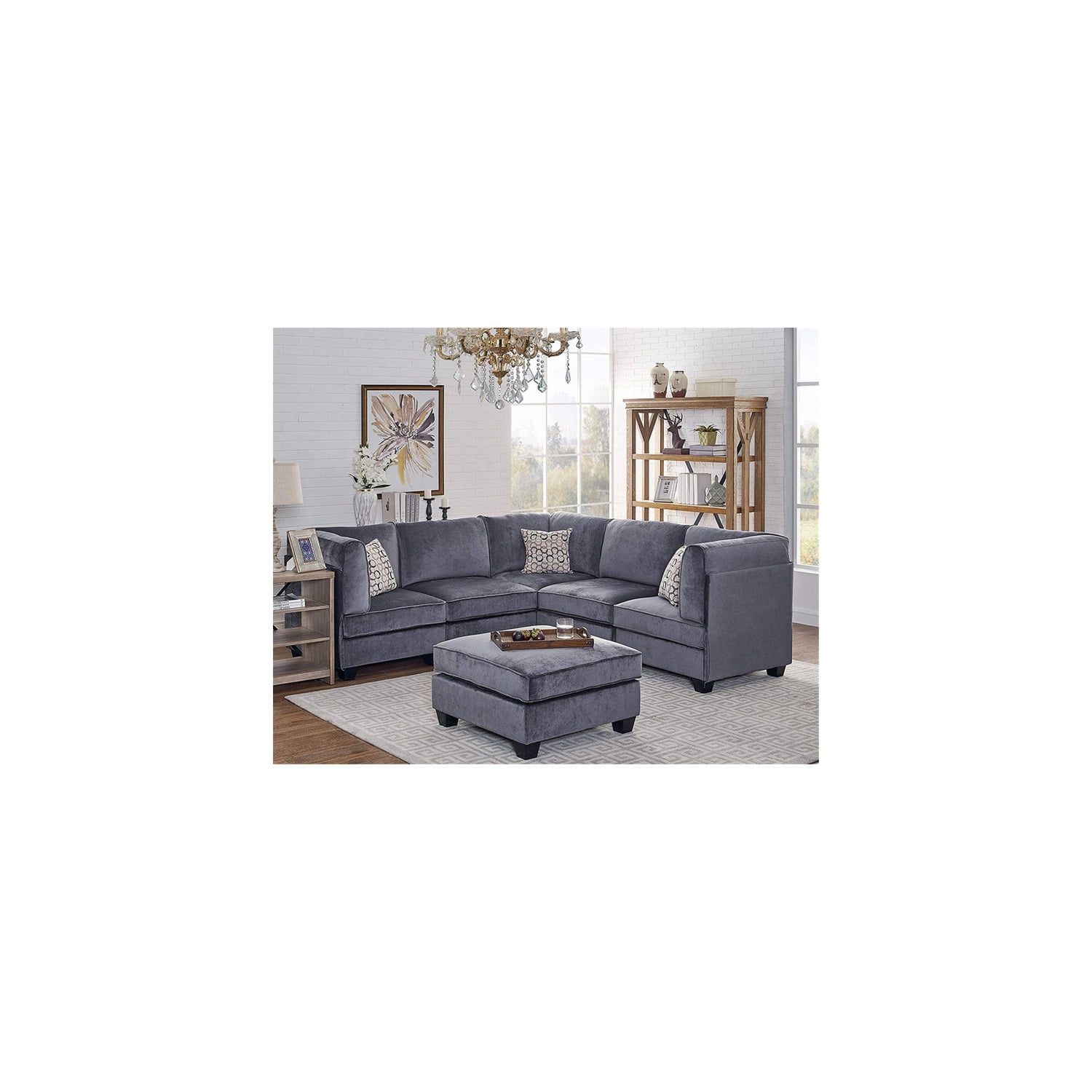 Homestock Art Nouveau Allure Gray Velvet 8 Piece Modular Sectional Sofa ...
