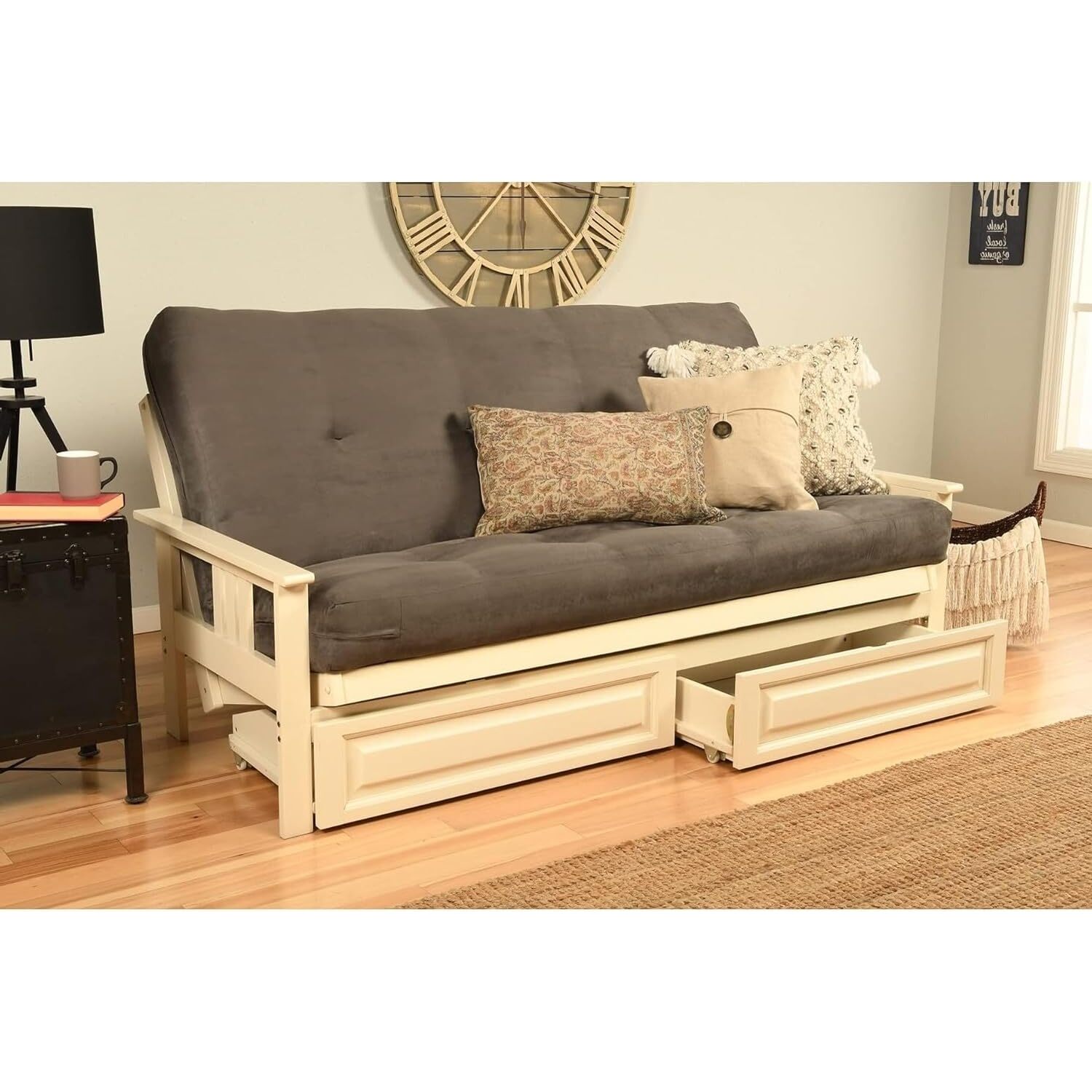 Homestock Artisanal Attic Full Futon Frame with Storage Drawers, Color ...