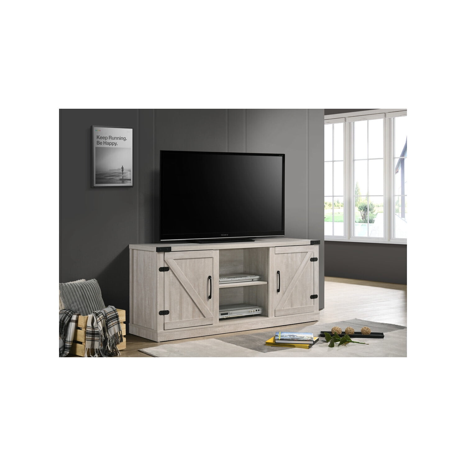 Homestock Asian Aesthetics 58" Wide TV Stand with 2 Open Shelves and 2 ...