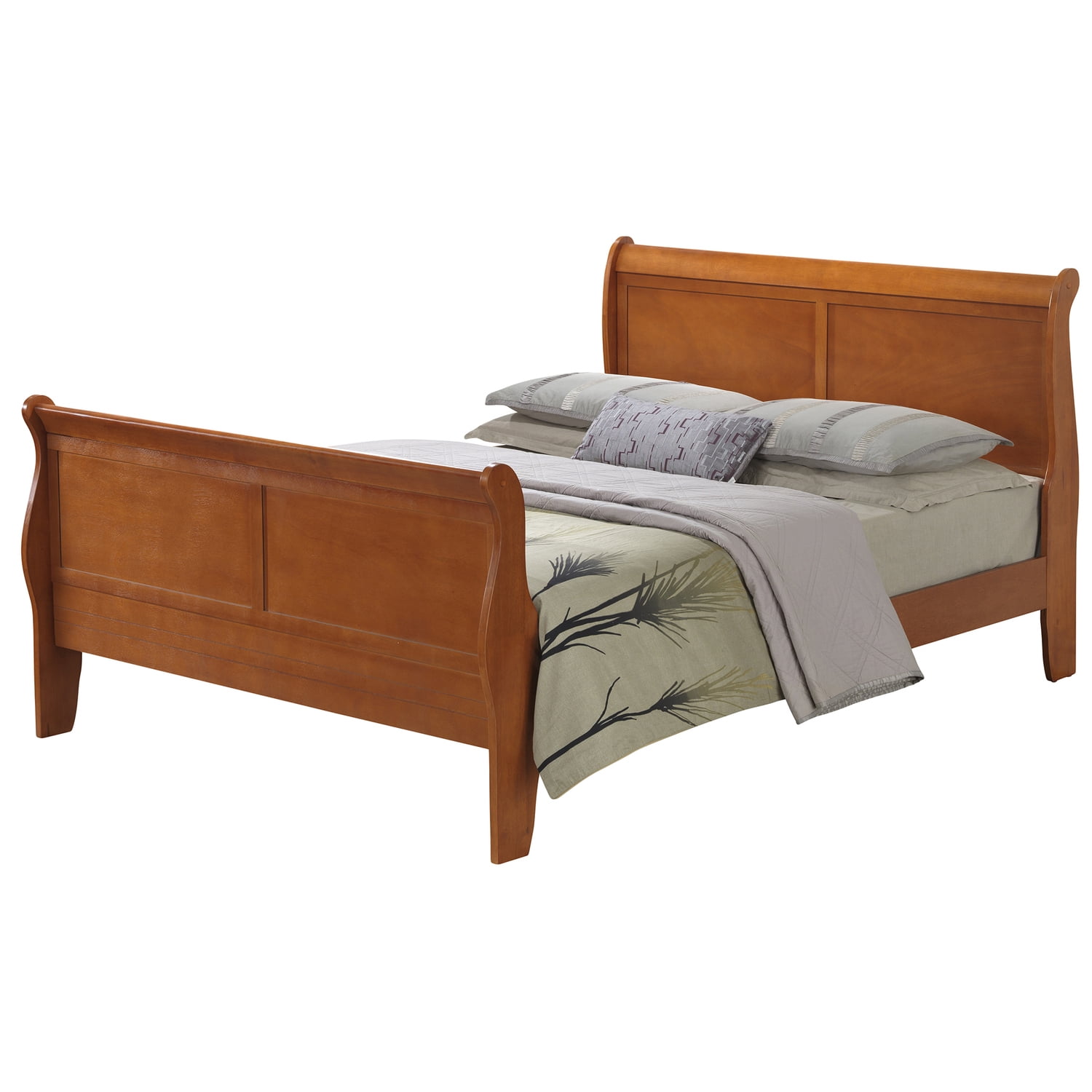 Homestock Baroque Bliss Oak King Sleigh Wood Bed 79x90x44 in - Classic ...