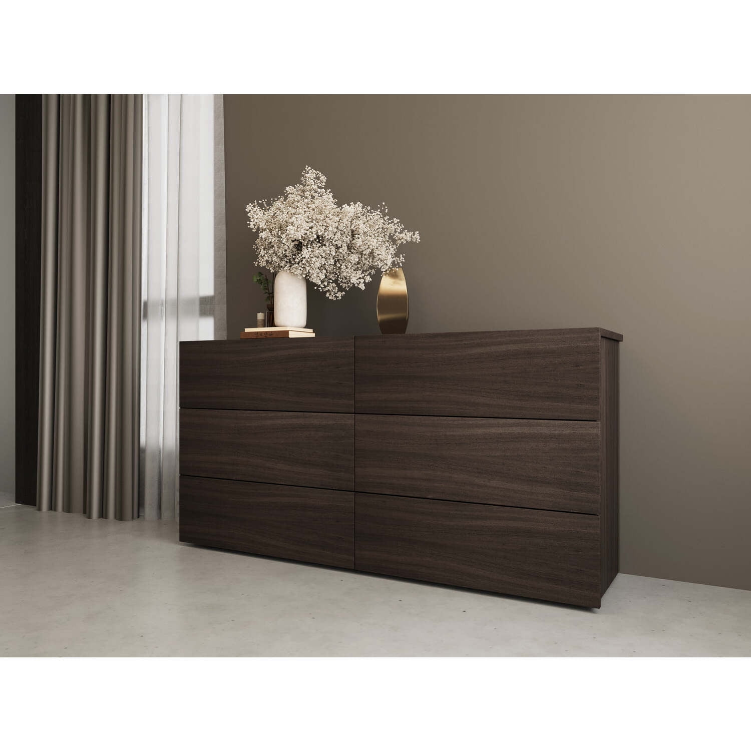 Homestock Baroque Brilliance Dresser in Dark Oak Melamine Finish - 63"W ...