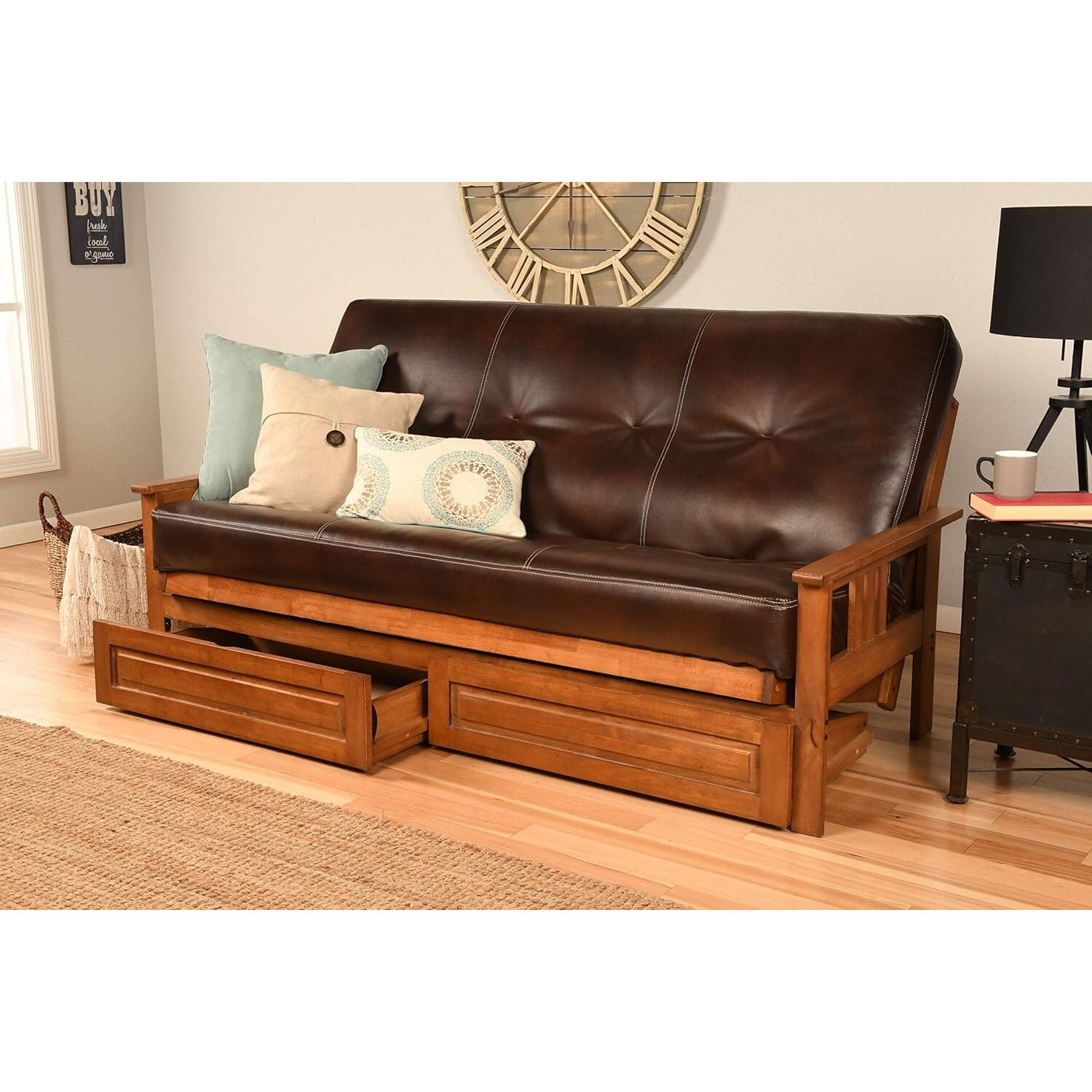 Homestock Contemporary Cool Full Size Hardwood Futon Frame Set in ...