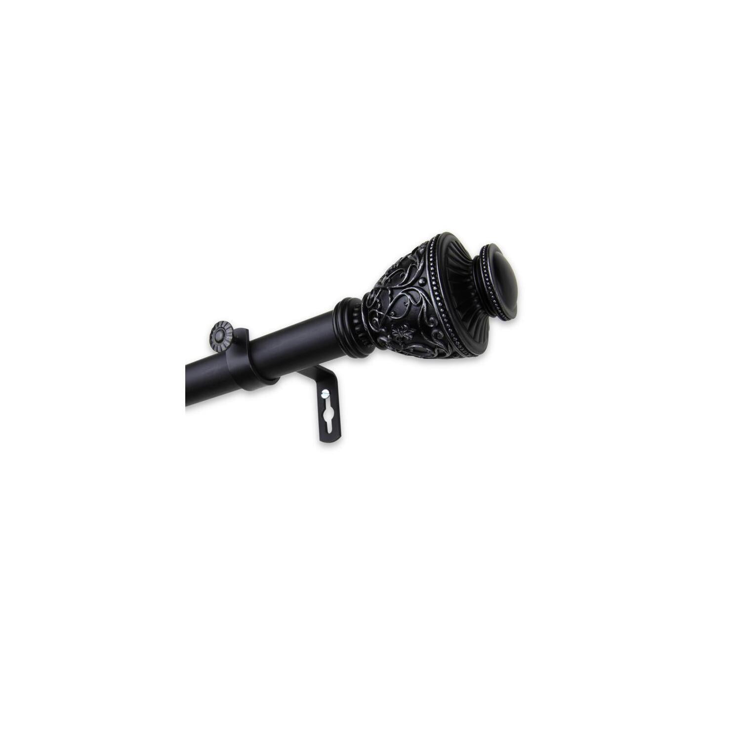 Homestock Baroque Brilliance Single Curtain Rod, Black, 160-240 Inch ...