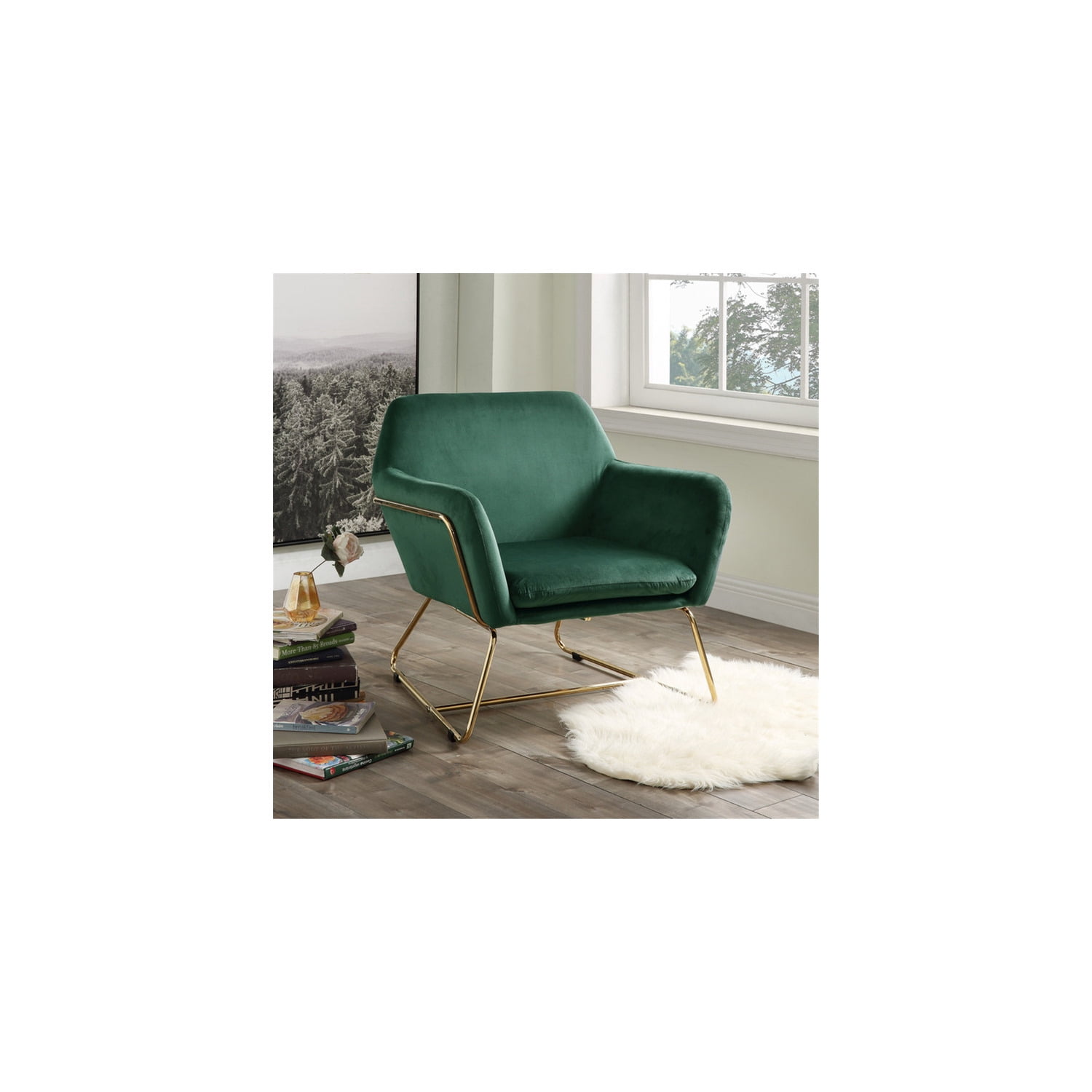Homestock Baroque Brilliance Velvet Accent Chair With Metal Base ...