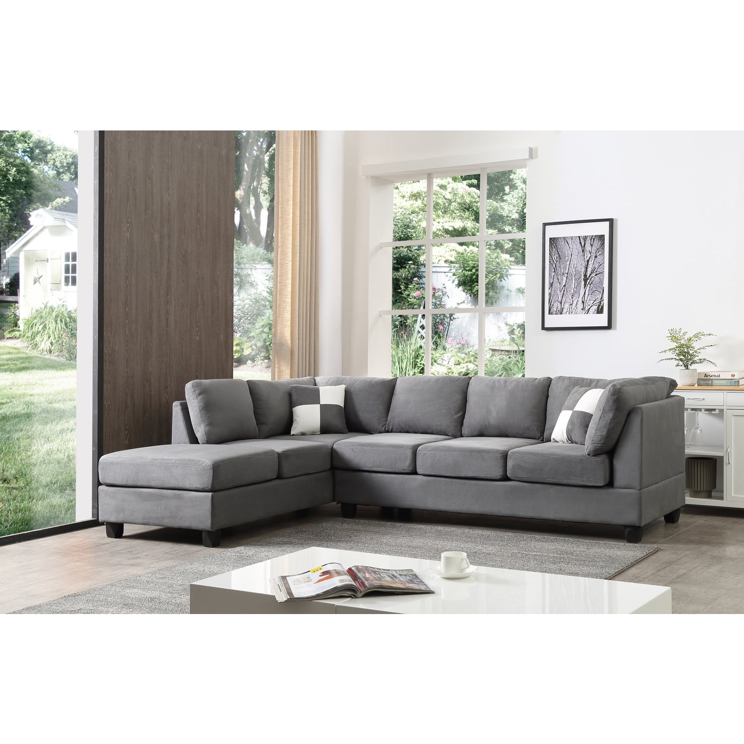 Homestock Elegant Escape L-Shape Sectional Sofa with Button-Tufting ...