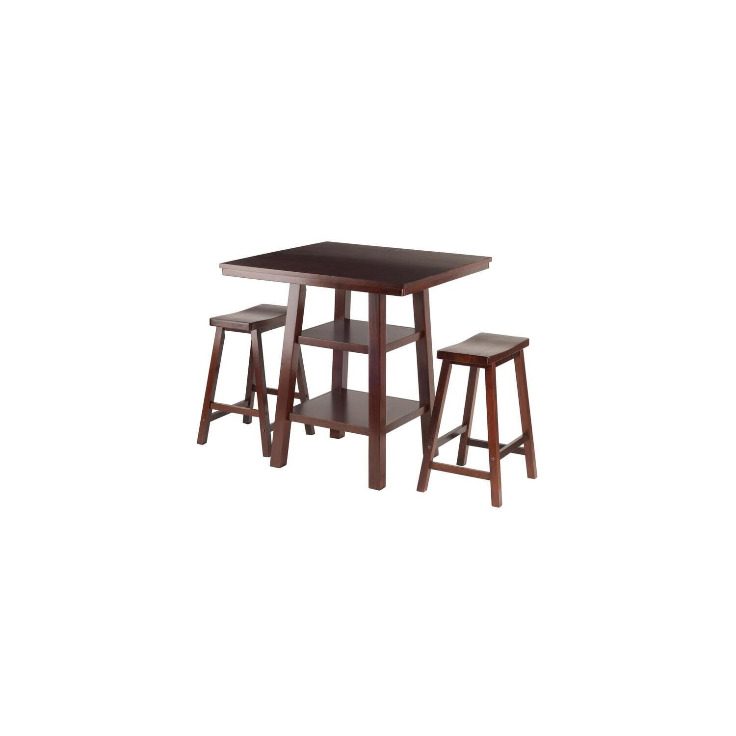 Modern High Table with 2 Stools - Bohemian Decor Set - Walnut Finish ...