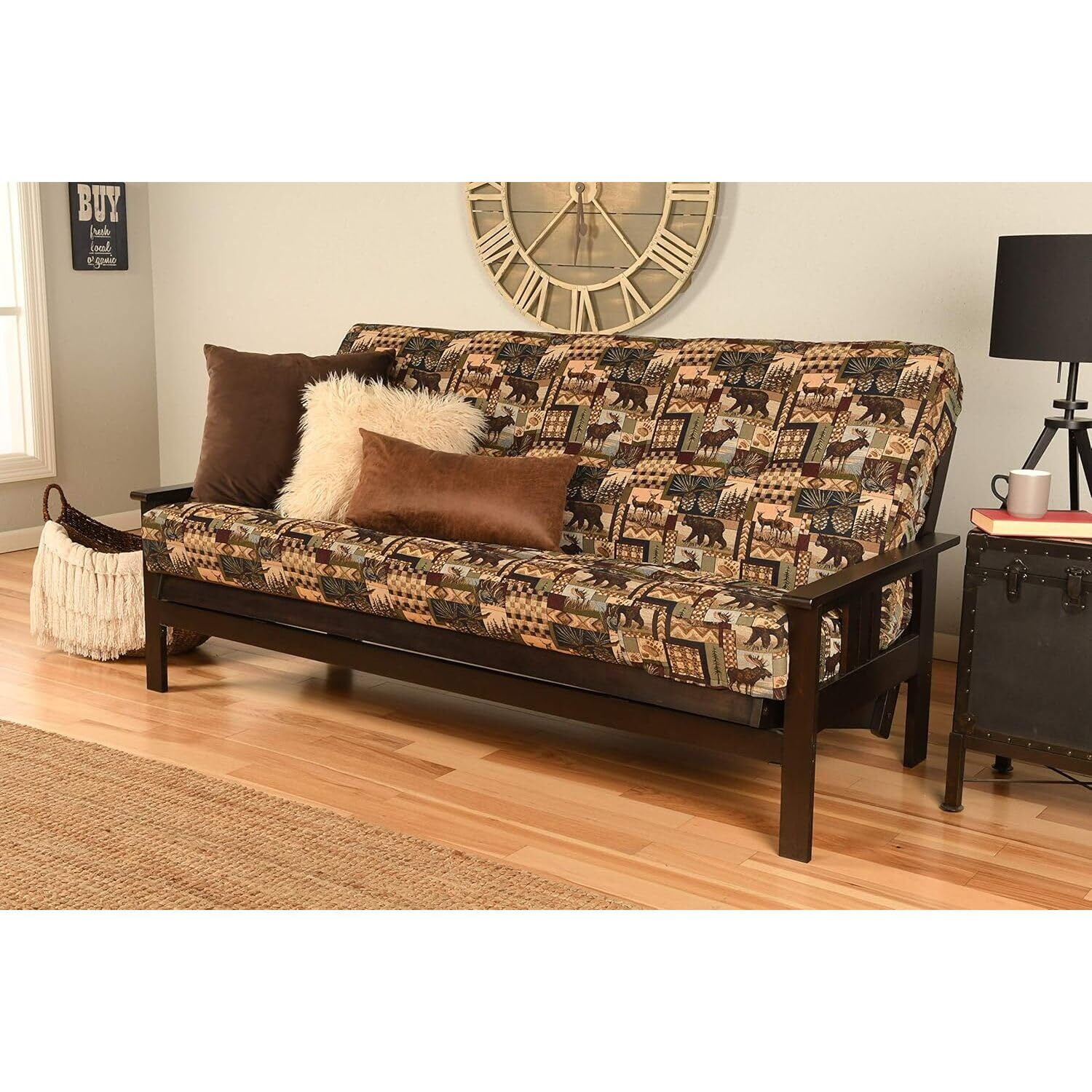 Homestock Modern Minimalism Wooden Futon Frame Set in Espresso Finish ...