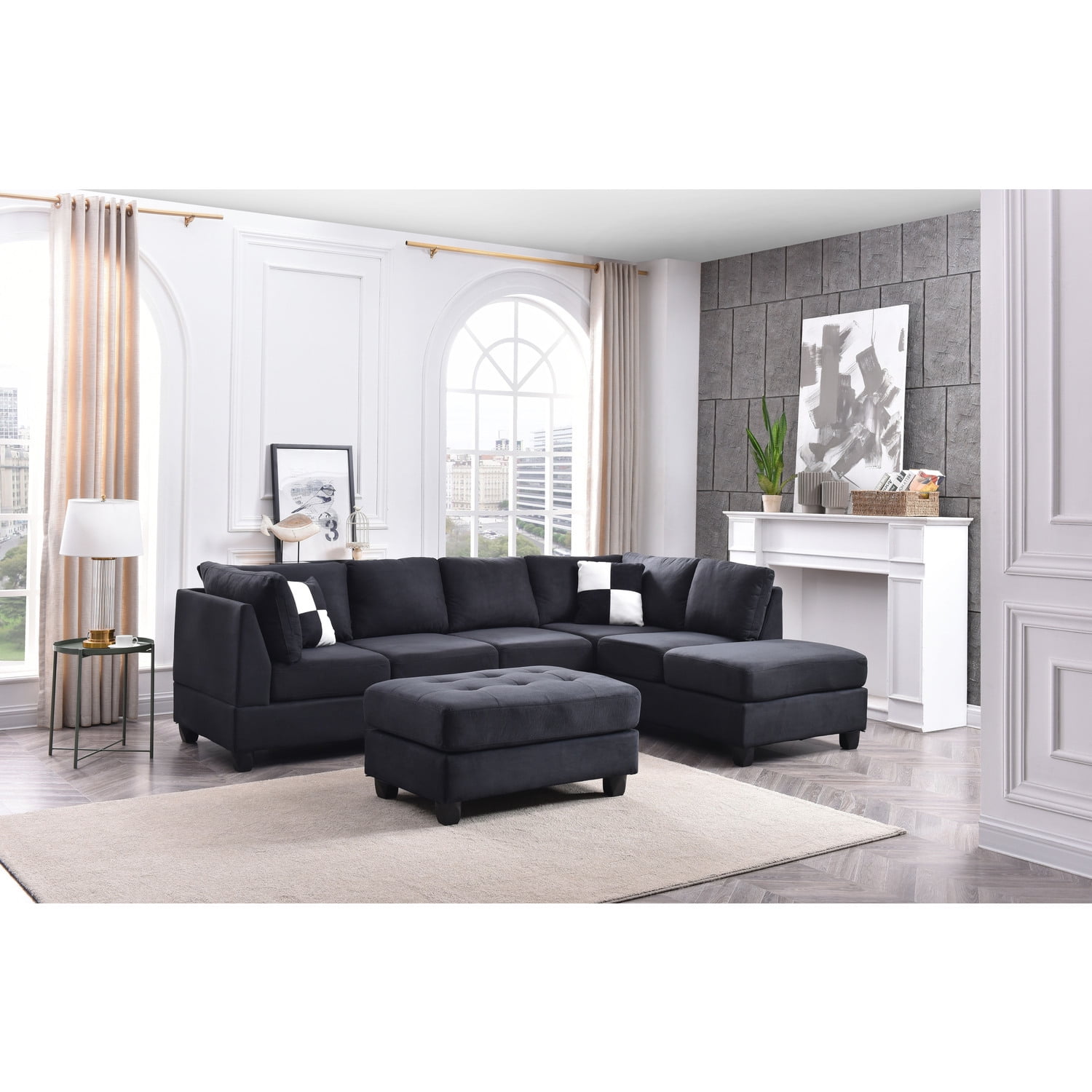 Homestock Elegant Escape L-Shape Sectional Sofa with Button-Tufting ...