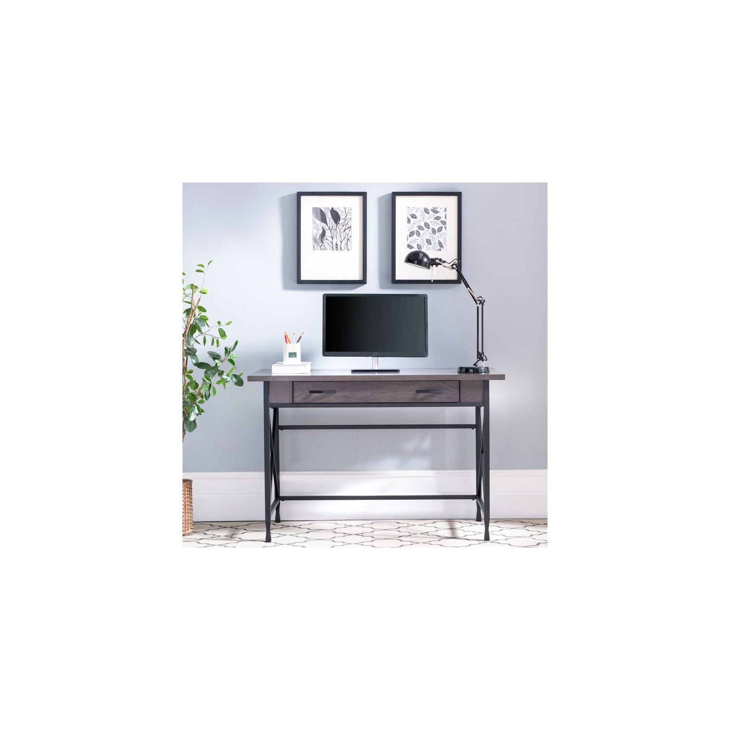 Homestock Classic Charm Computer Desk Made With Matte Black Finish ...