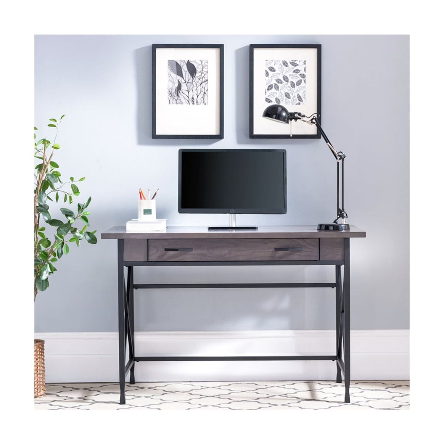 Homestock Classic Charm Computer Desk Made With Matte Black Finish ...