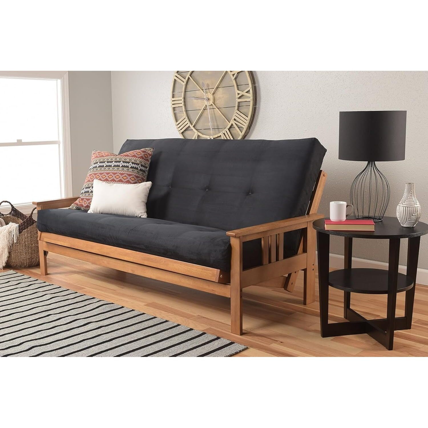 Homestock Handmade Home Butternut Finish Futon Frame Set with Mattress ...
