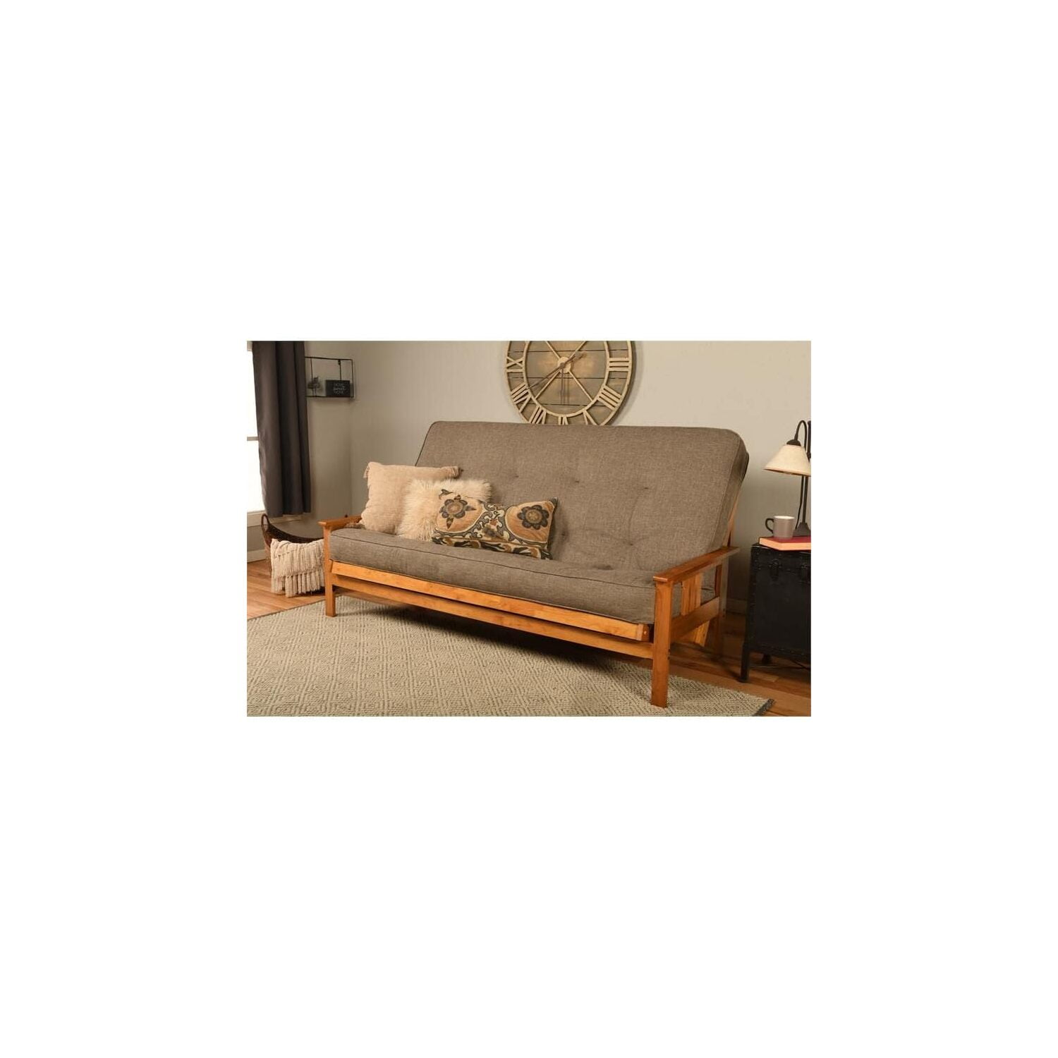 Homestock Handmade Home Butternut Finish Futon Frame Set with Mattress ...