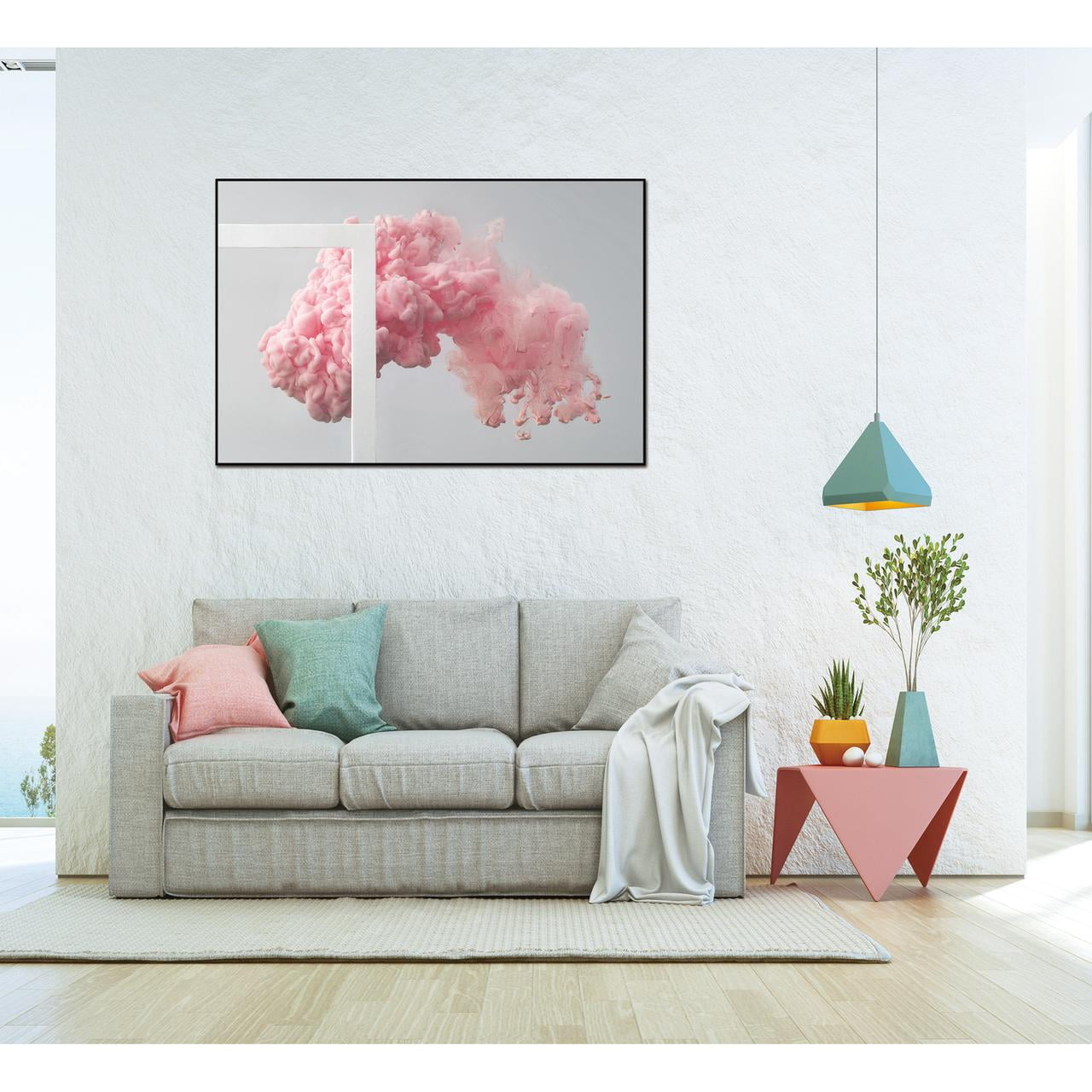 Coastal Cottage Canvas Wall Art 48x32, Black Frame Home Decor Picture ...