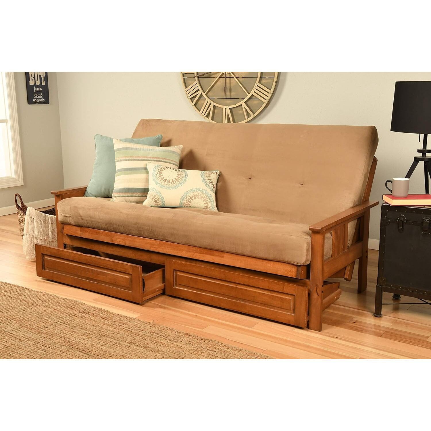 Full Size Futon Frame with Mattress - Hardwood Sofa Bed Convertible 79 ...