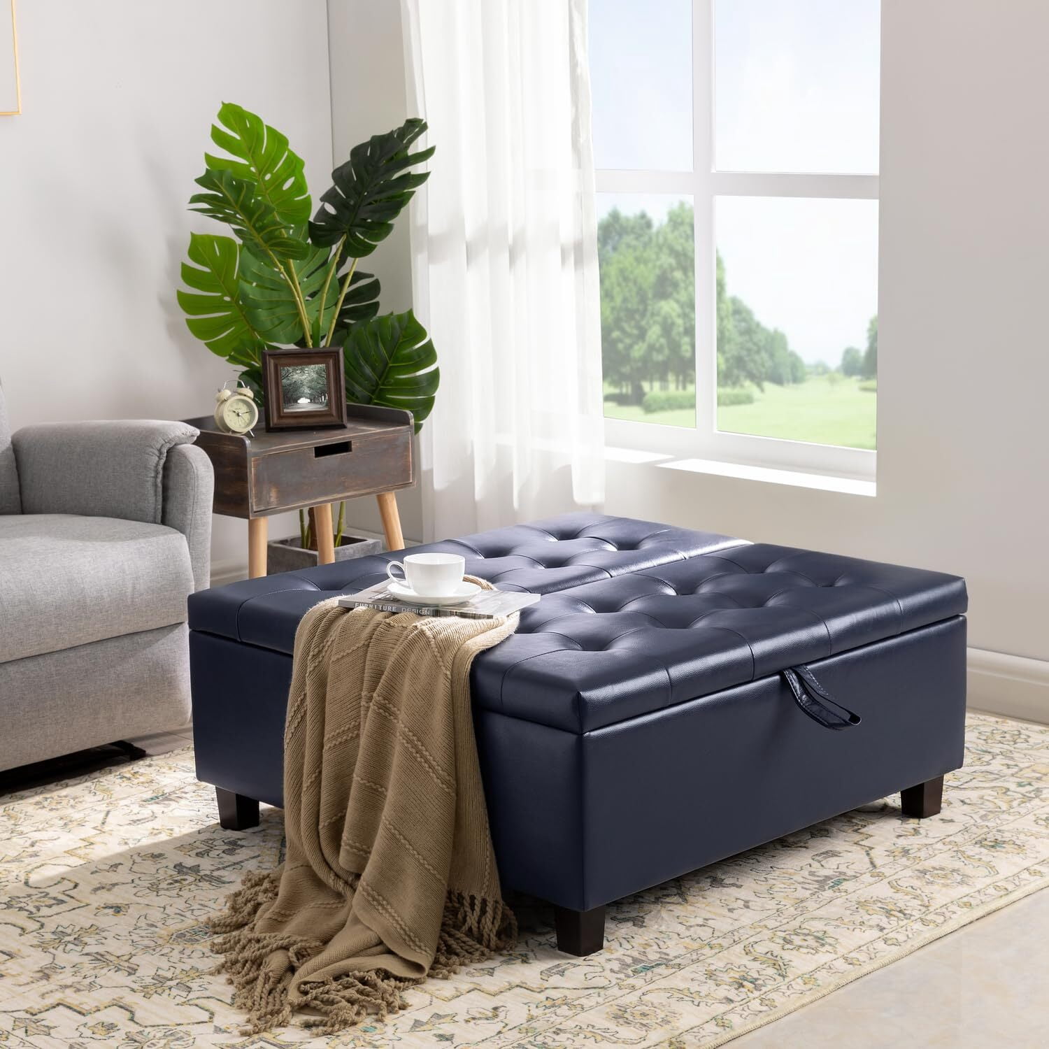Homestock Contemporary Cool Square Air Leather Tufted Upholstered Lift ...