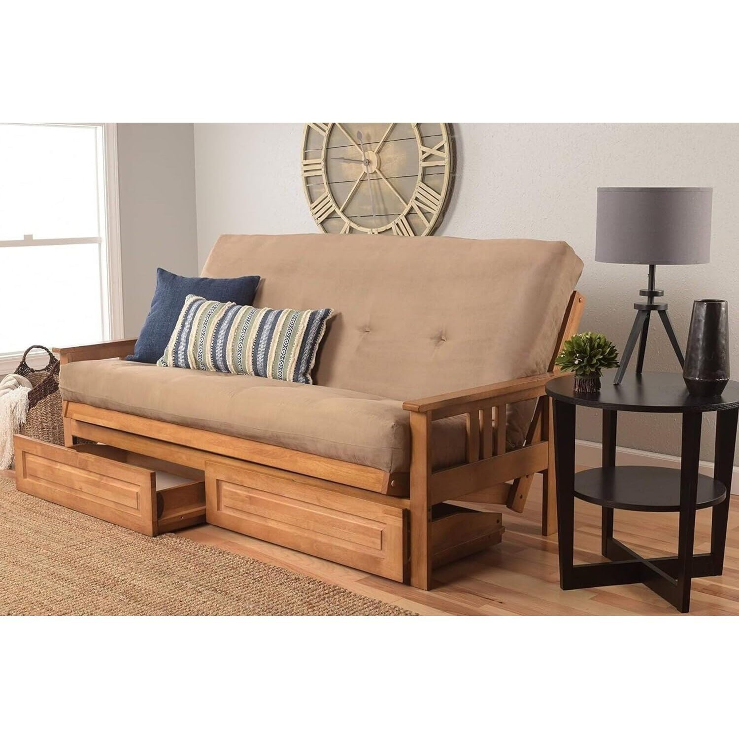 Homestock Handmade Home Butternut Finish Futon Frame Set with Mattress ...