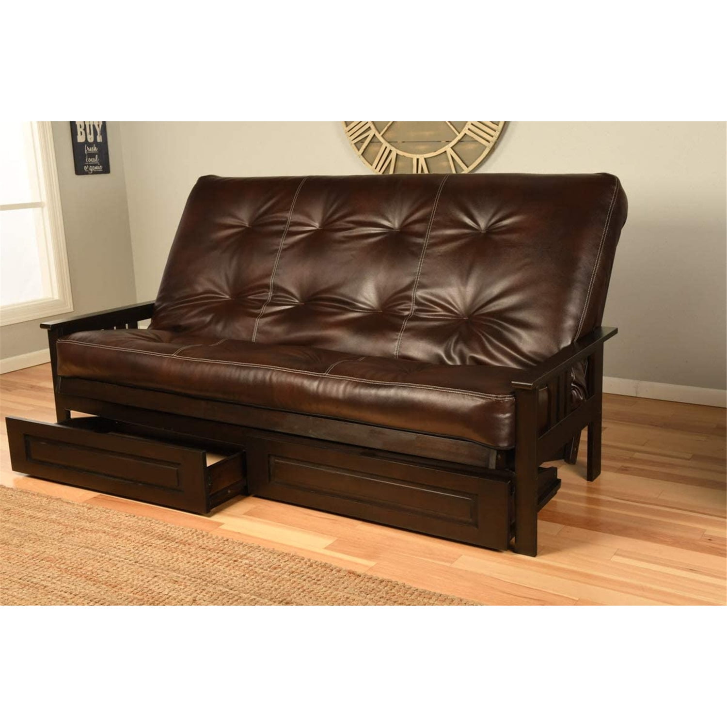 Homestock Modern Minimalism Wooden Futon Frame Set in Espresso Finish ...