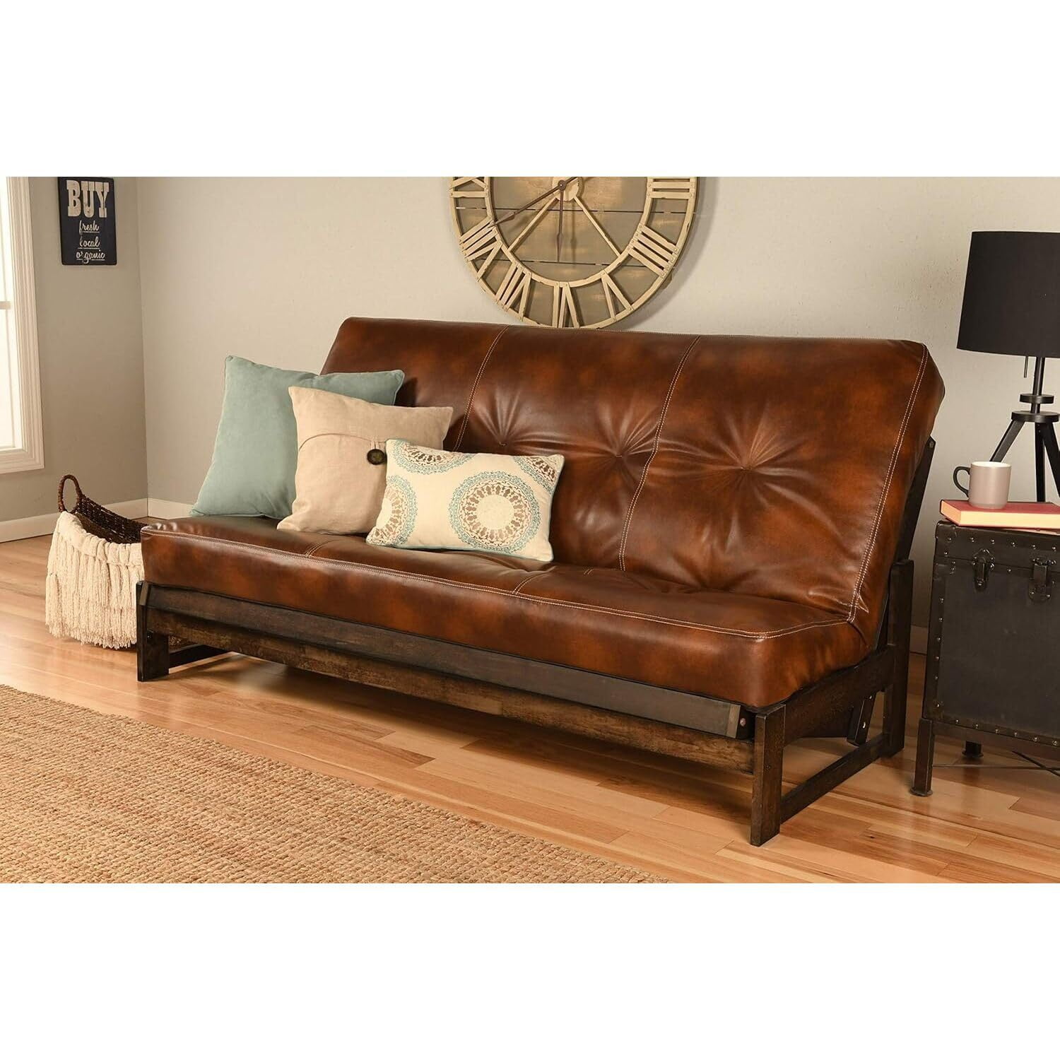 HomeStock Lakefront Luxury Full Size Futon Frame Set in Reclaimed Mocha ...
