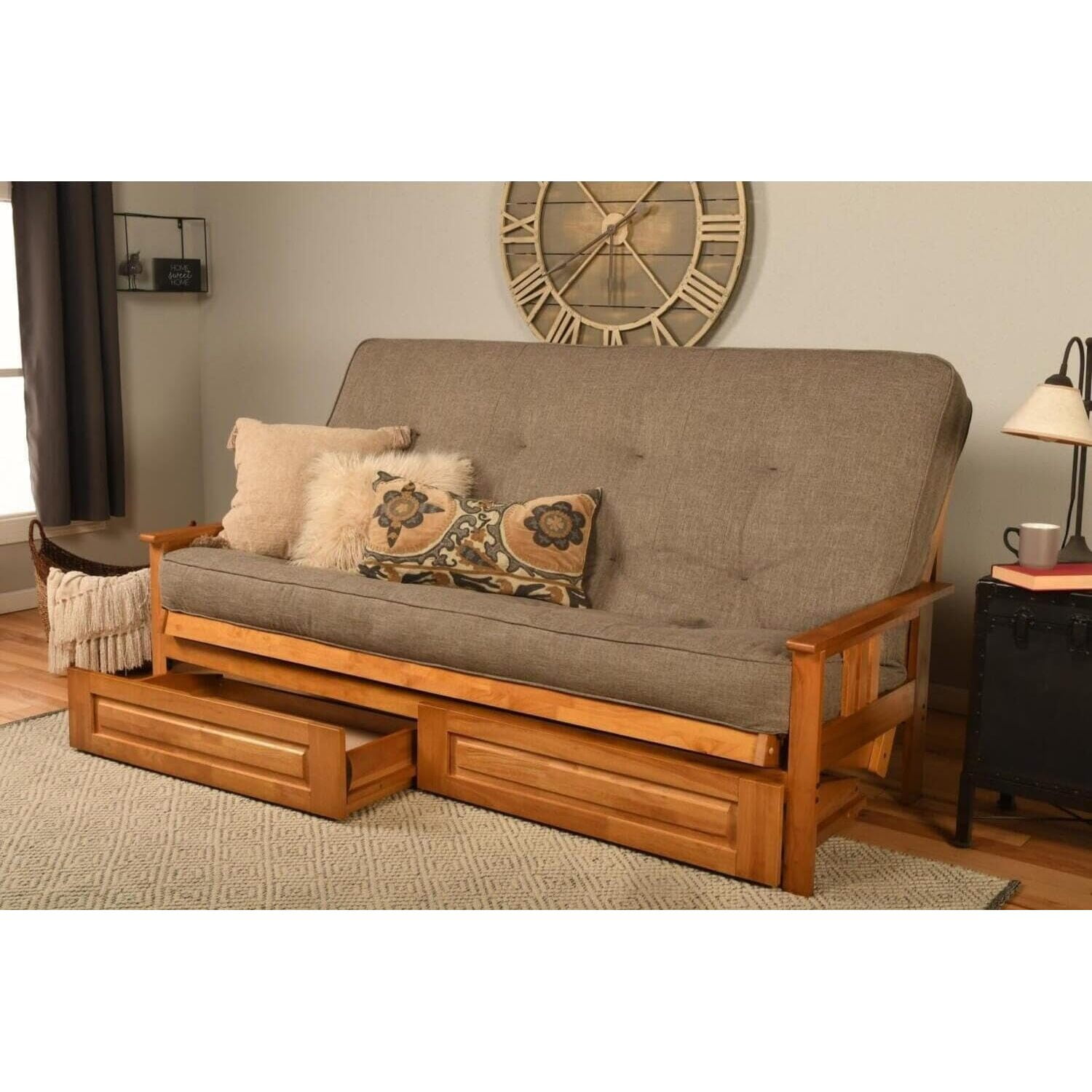 Homestock Handmade Home Butternut Finish Futon Frame Set with Mattress ...