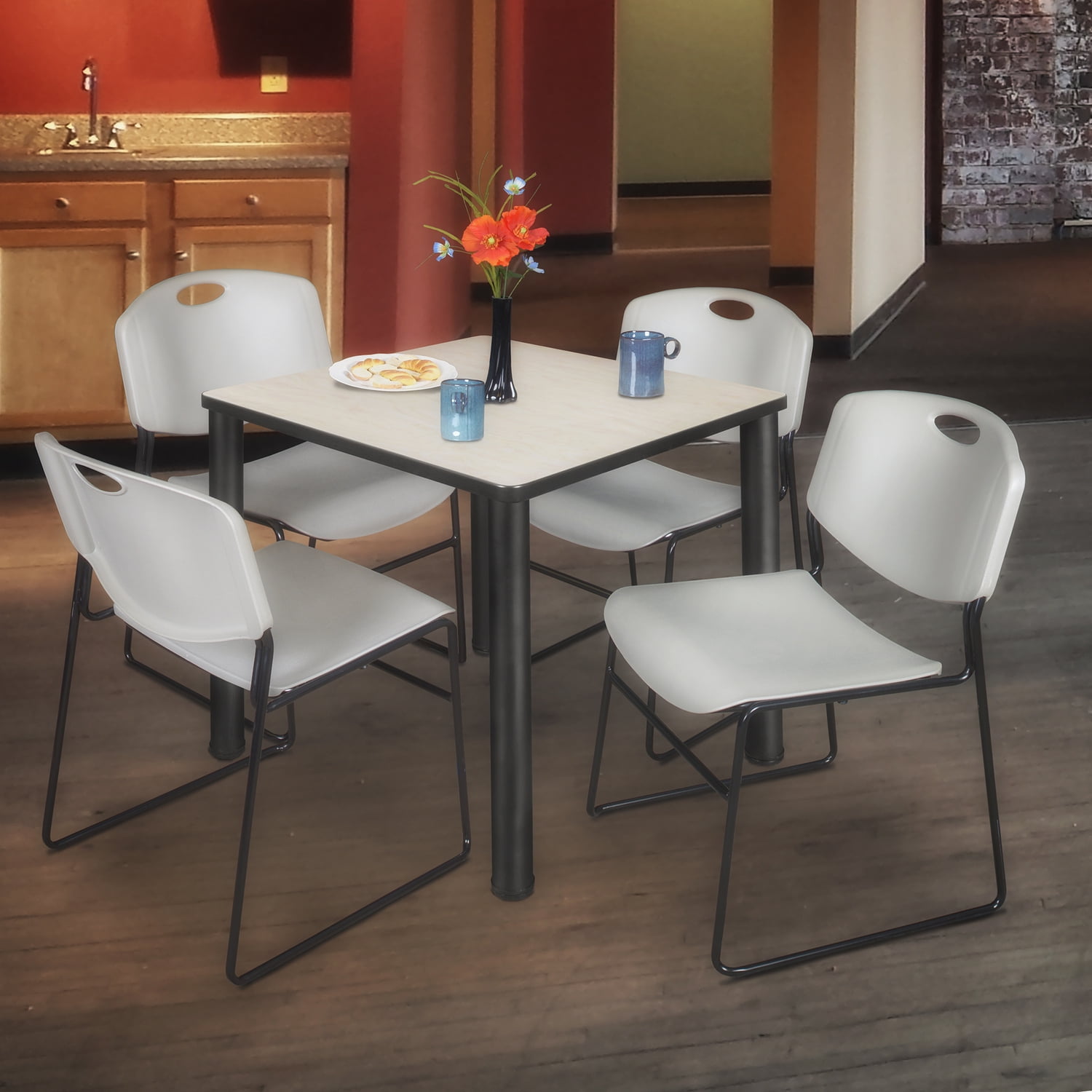 Homestock Eclectic Elegance 30" Square Lounge Table Maple/ Black With 4 ...