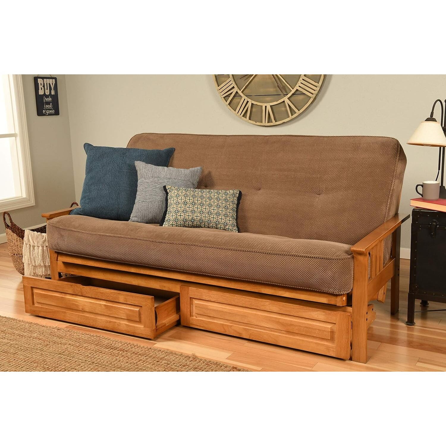 Homestock Eclectic Exclusivity Full Futon Frame with Storage Drawers ...