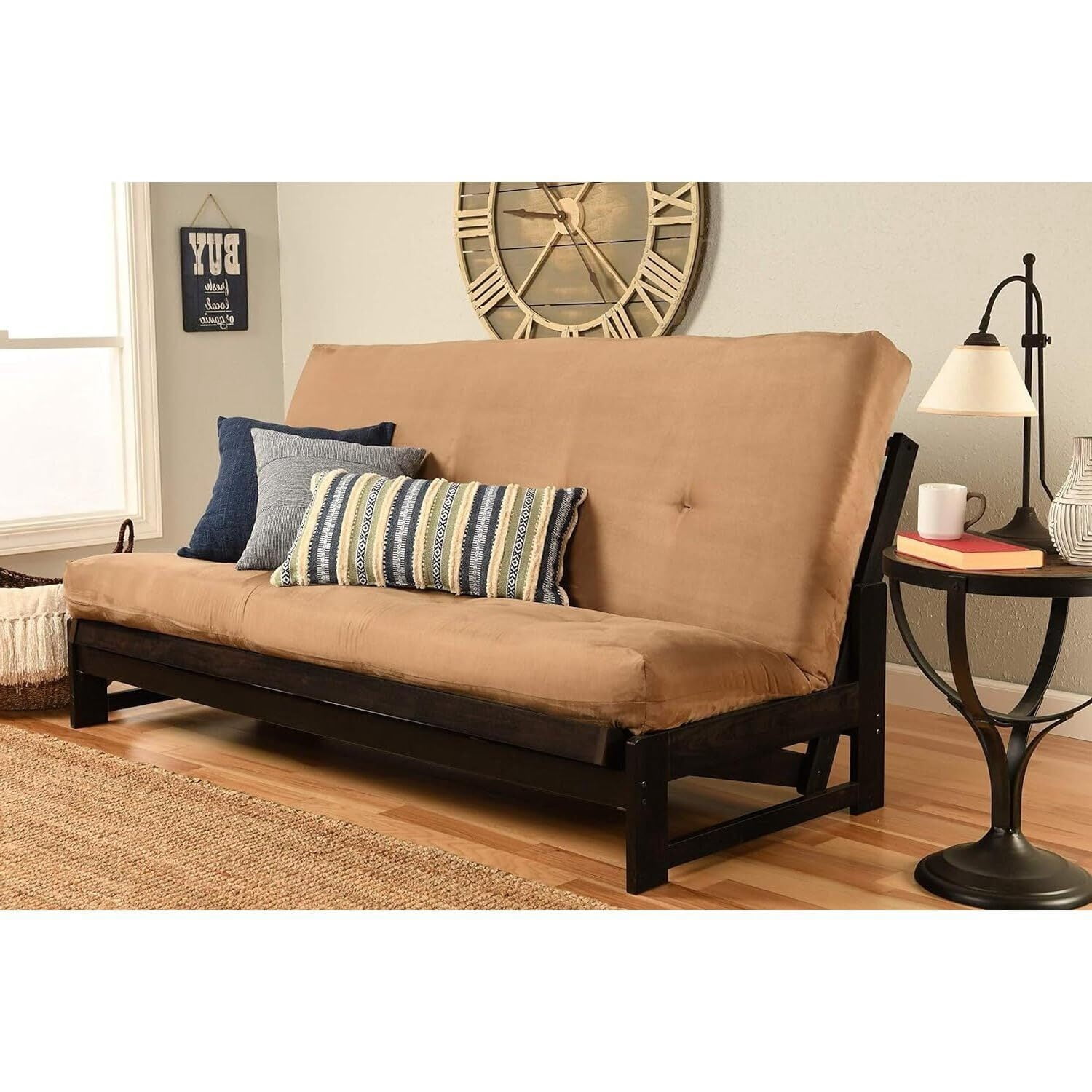 Full Size Futon Frame Set - Convertible Sofa Bed - Hardwood Mocha ...