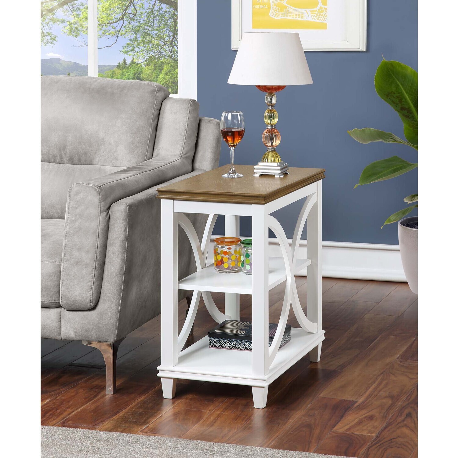 Homestock French Country Chairside Table - Driftwood And White Finish ...