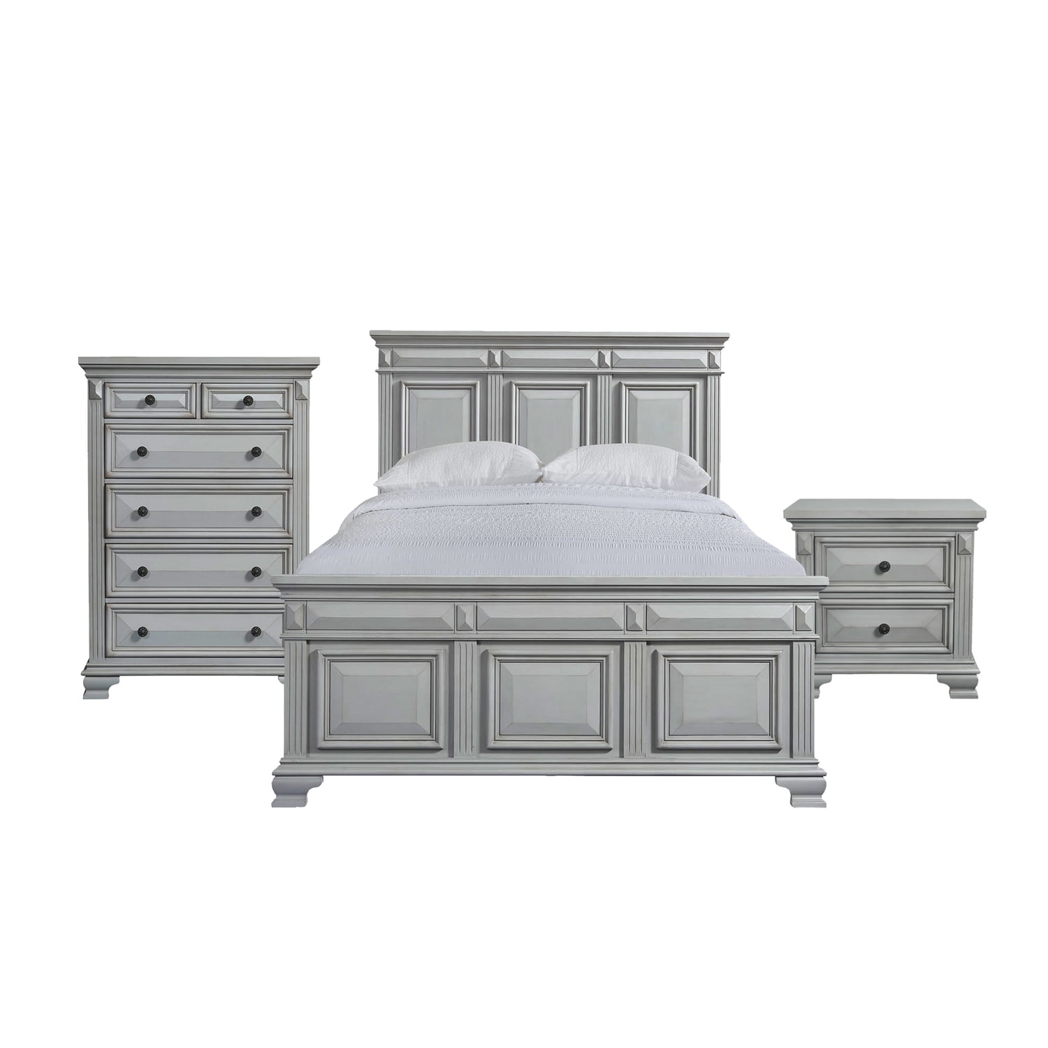 Homestock Furnishings Trent King Panel 3 Piece Bedroom Set In Grey ...