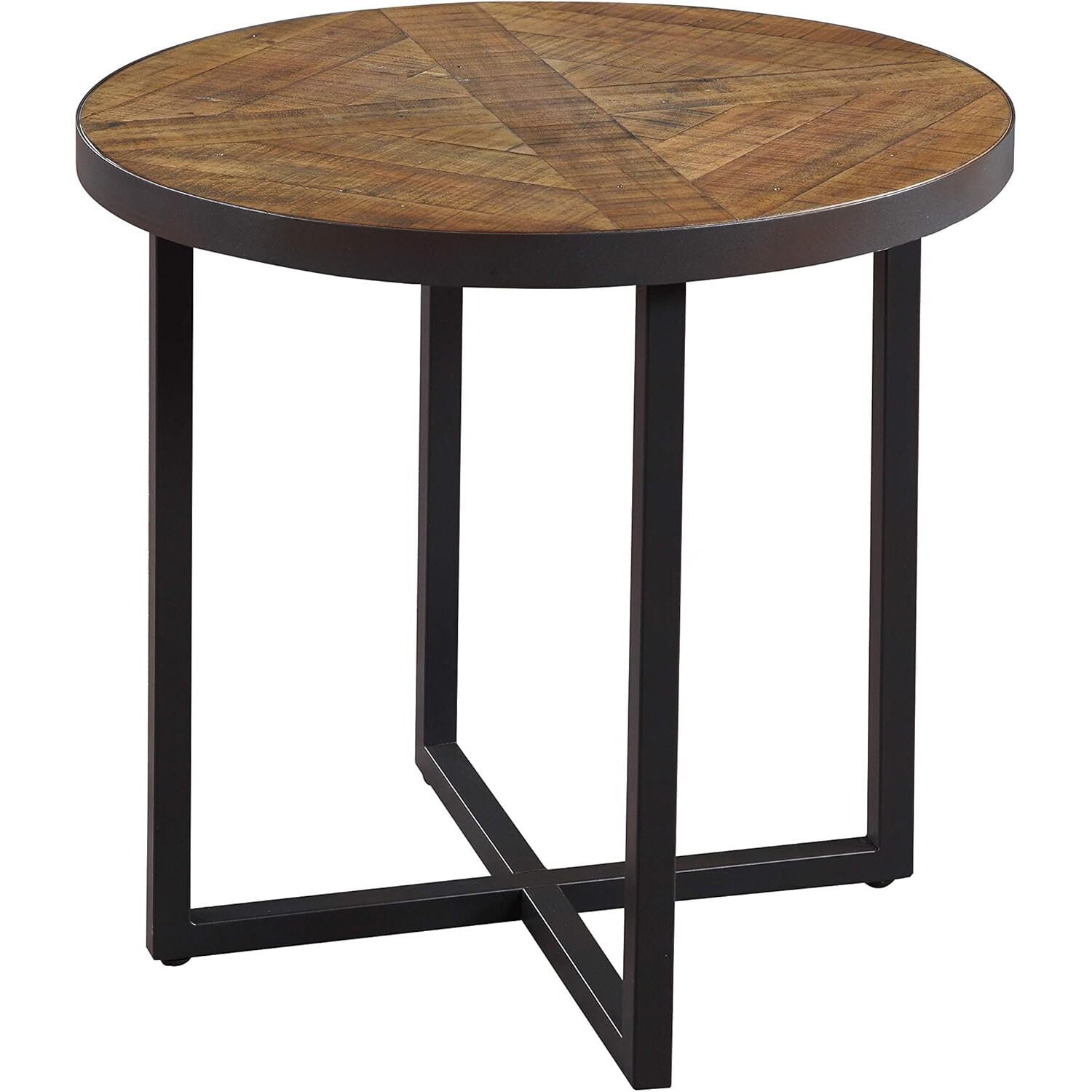 Round End Table Rustic Wood & Metal Accent Table 24 Inch Living Room ...