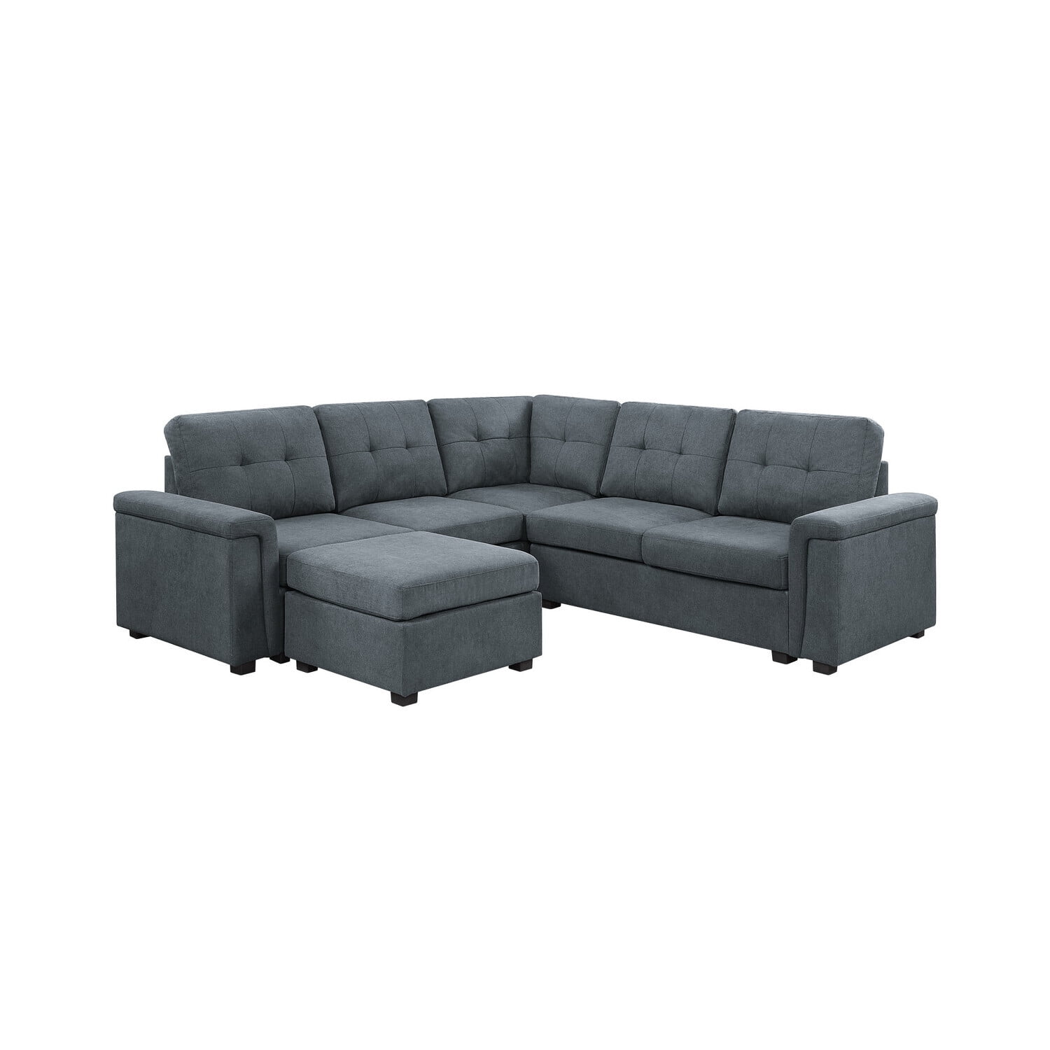 Homestock Gothic Glamour Gray Woven Fabric 6-Seater Sectional Sofa with ...