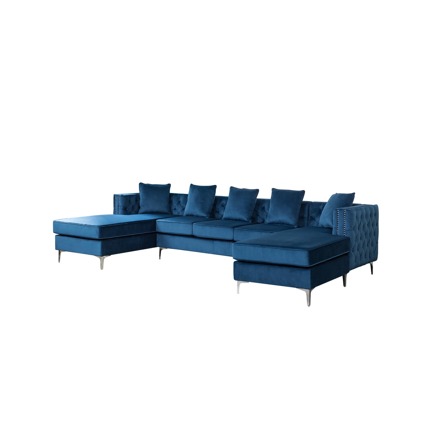 Homestock Gothic Glamour Velvet Double Chaise Sectional Sofa with Nail ...