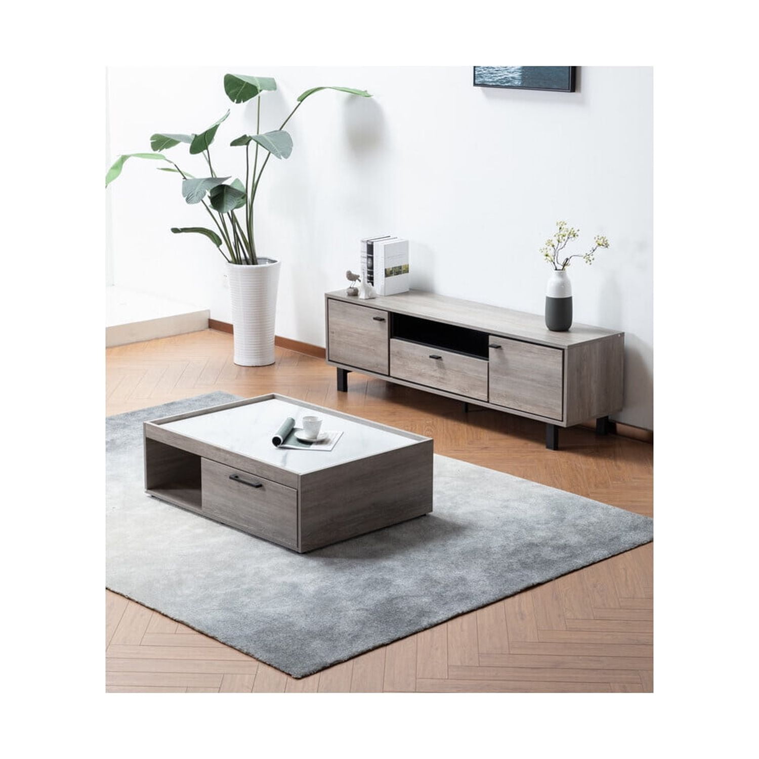 HomeStock Gothic Grandeur 2 Pieces 3 Drawers TV Stand and Coffee Table ...
