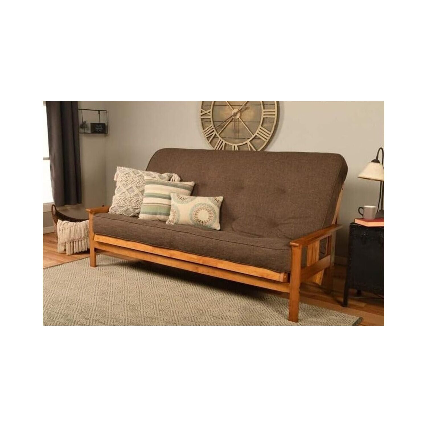 Homestock Handmade Home Butternut Finish Futon Frame Set with Mattress ...