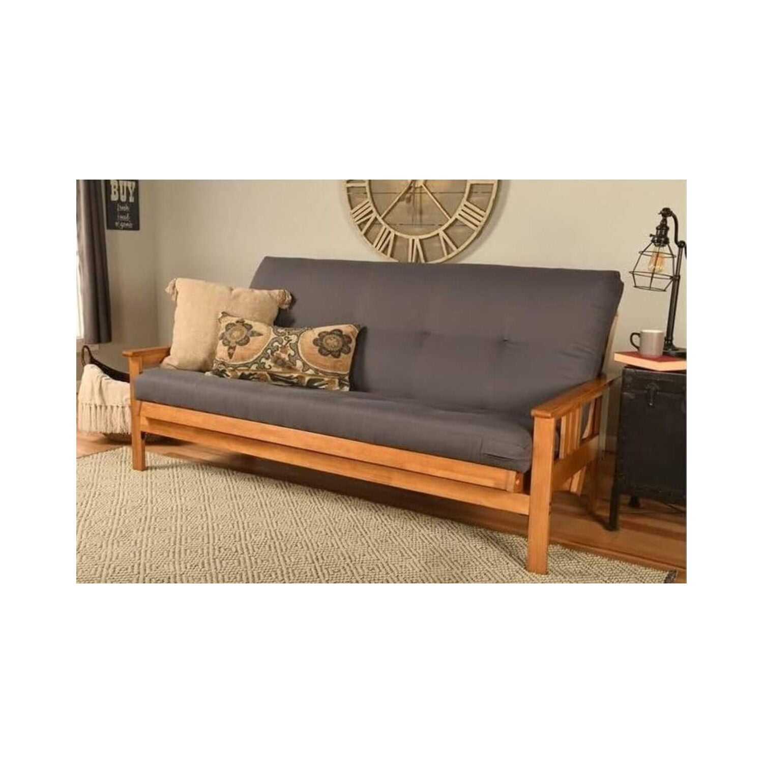 Homestock Handmade Home Butternut Finish Futon Frame Set with Mattress ...