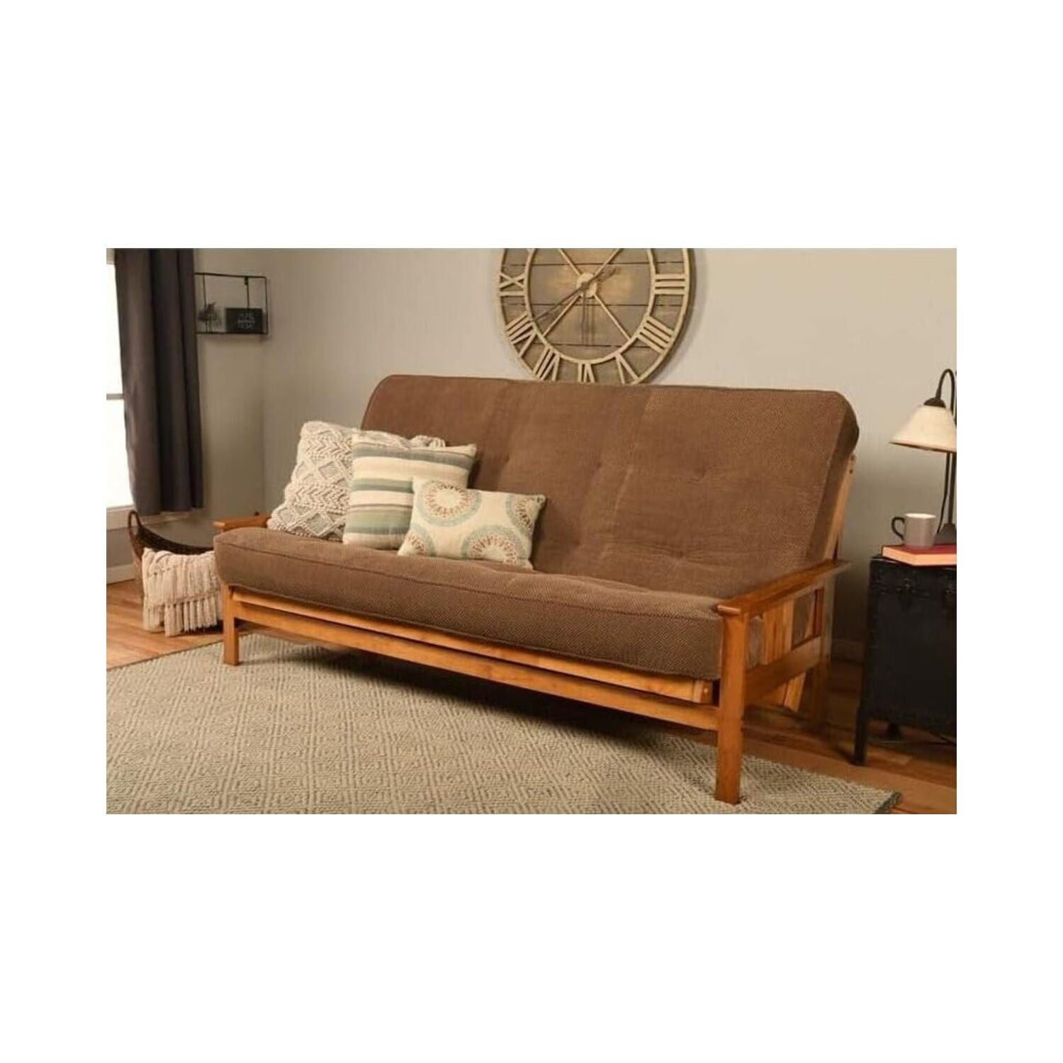 Homestock Handmade Home Butternut Finish Futon Frame Set with Mattress ...