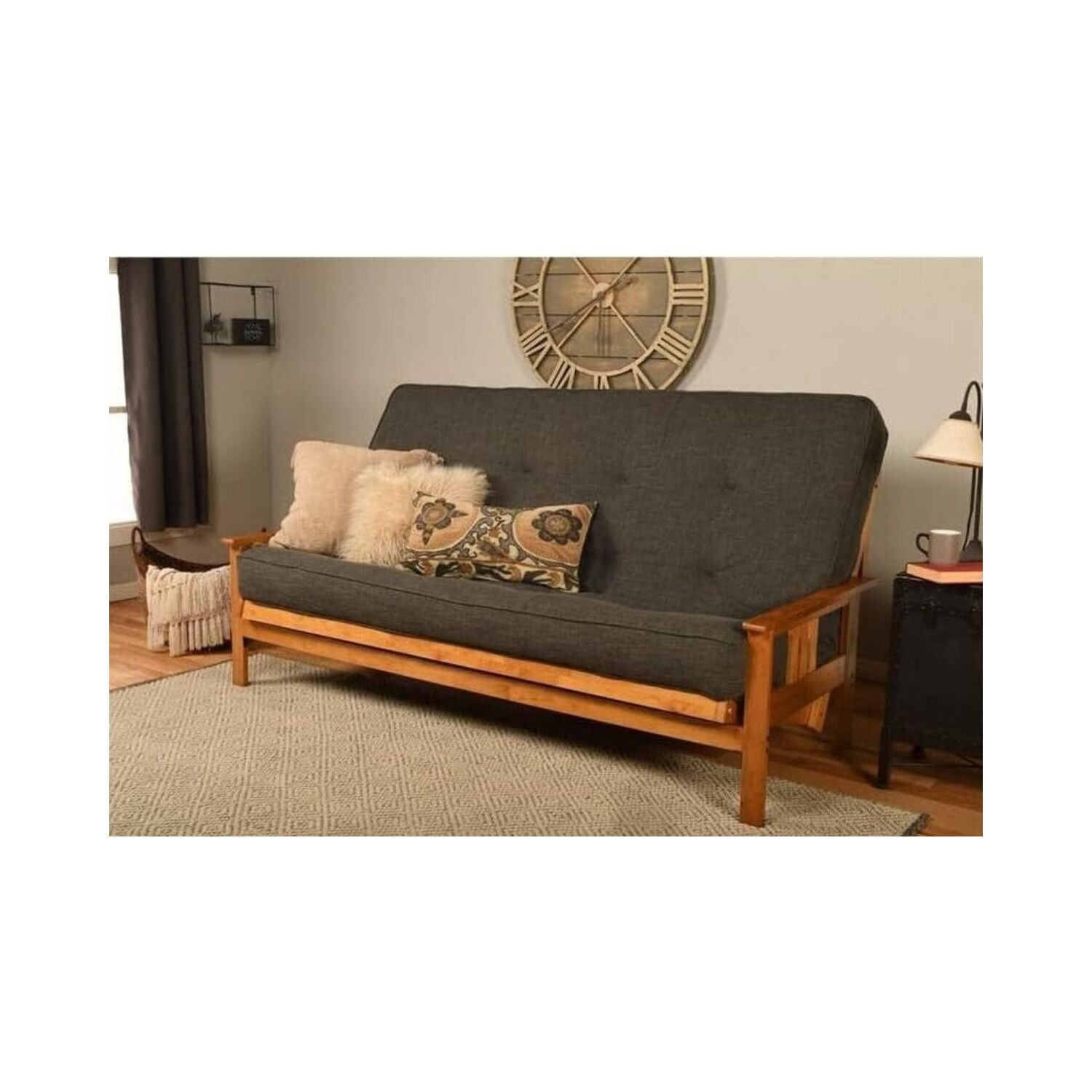 Homestock Handmade Home Butternut Finish Futon Frame Set with Mattress ...