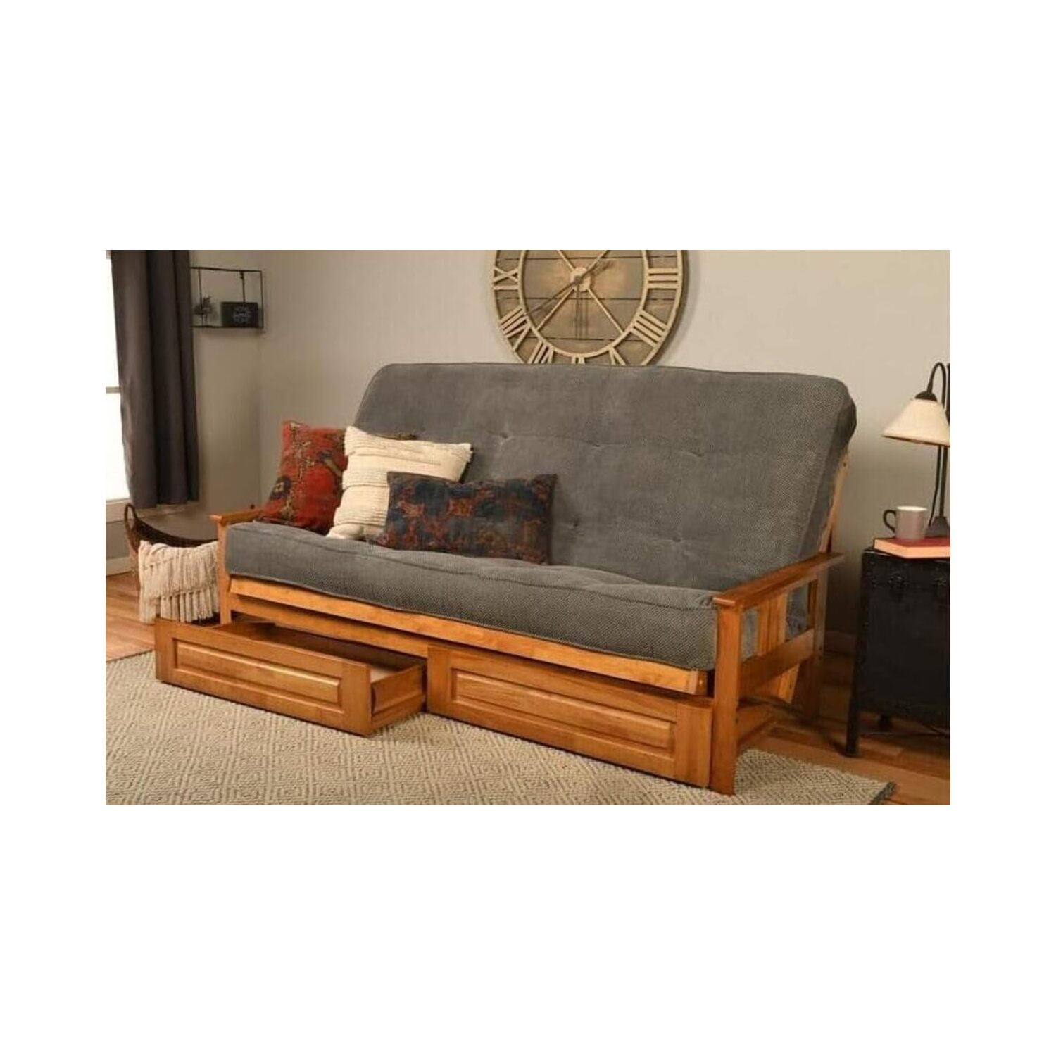 Homestock Handmade Home Butternut Finish Futon Frame Set with Mattress ...