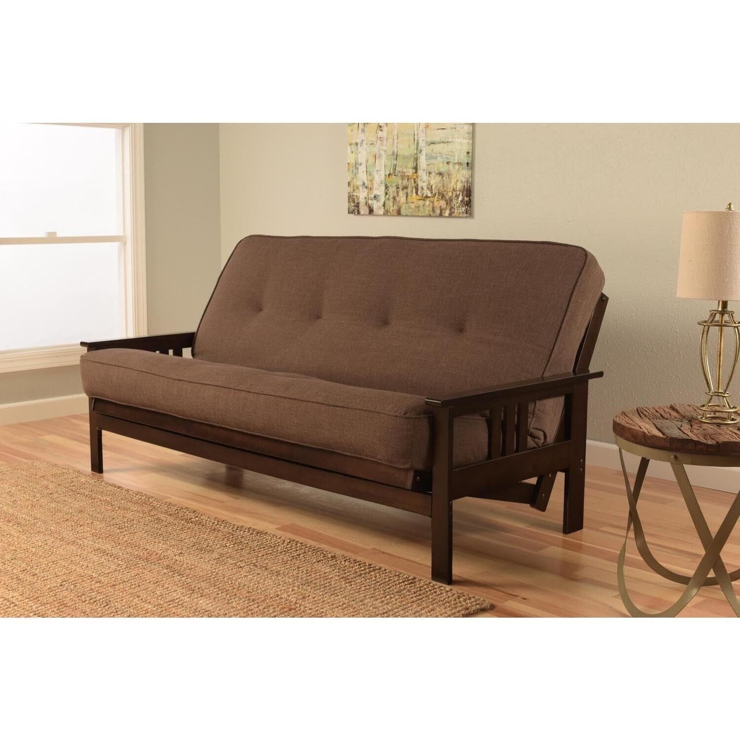 Homestock Modern Minimalism Wooden Futon Frame Set in Espresso Finish ...
