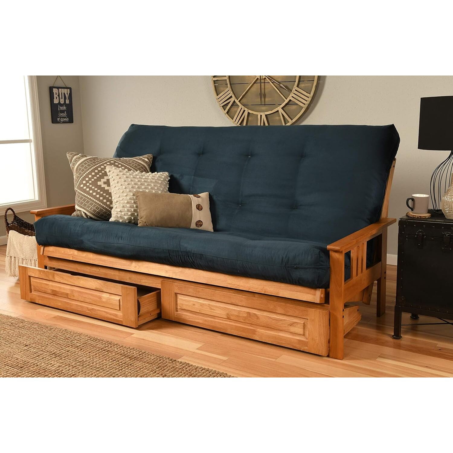 Homestock Handmade Home Butternut Finish Futon Frame Set with Mattress ...