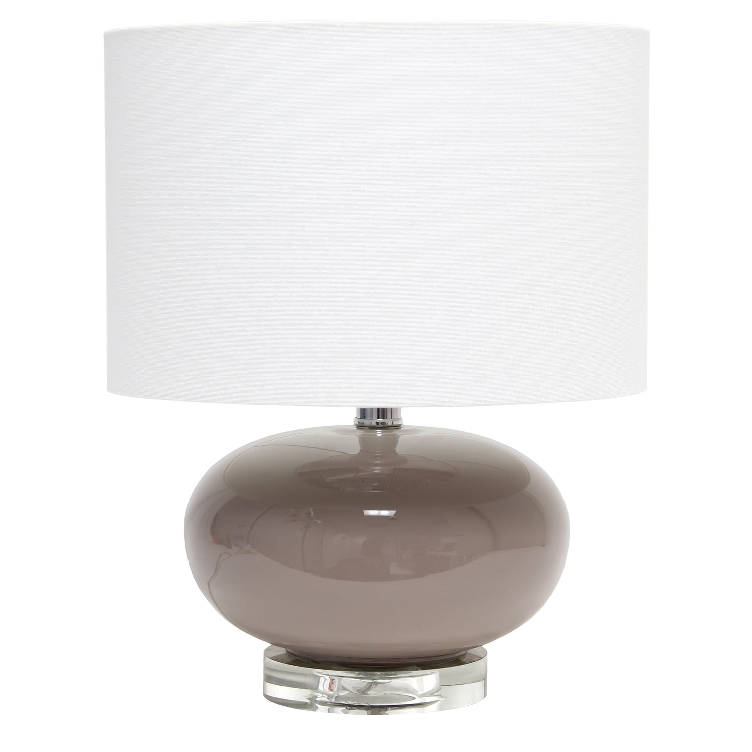 Modern Bedside Table Lamp - Ovaloid Glass Lamp with Fabric Shade - Gray ...