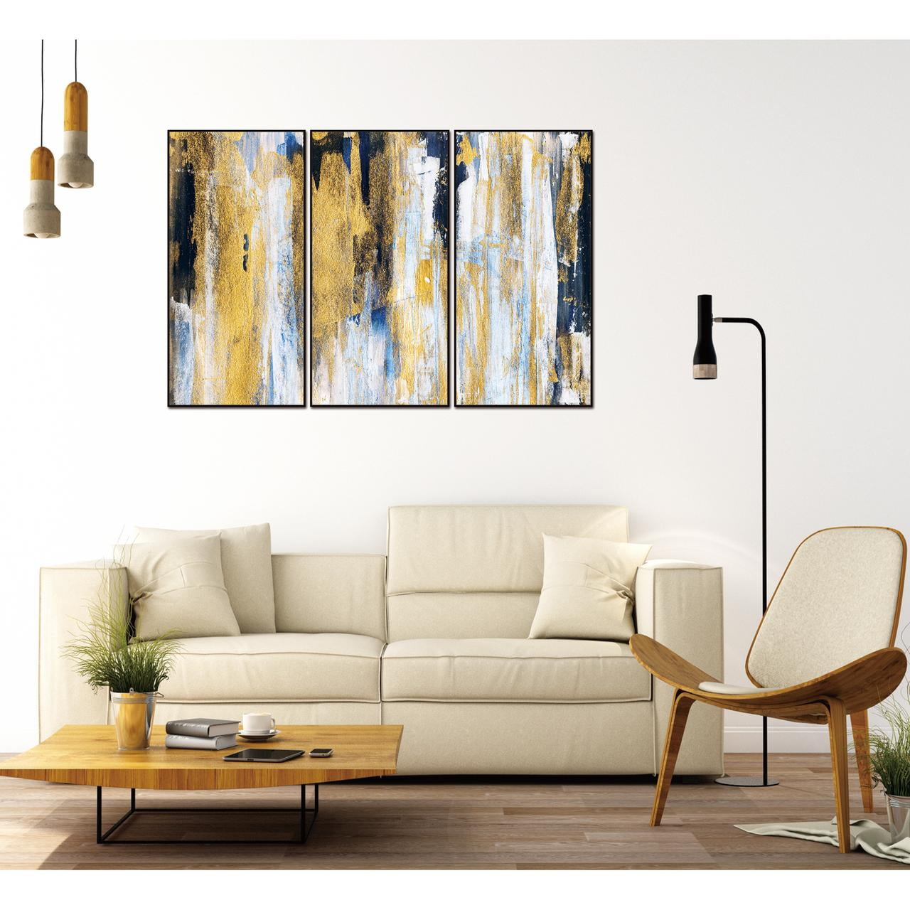 Luxury Canvas Wall Art 3-Piece Set, 48x24 Inch Framed Prints, Modern ...