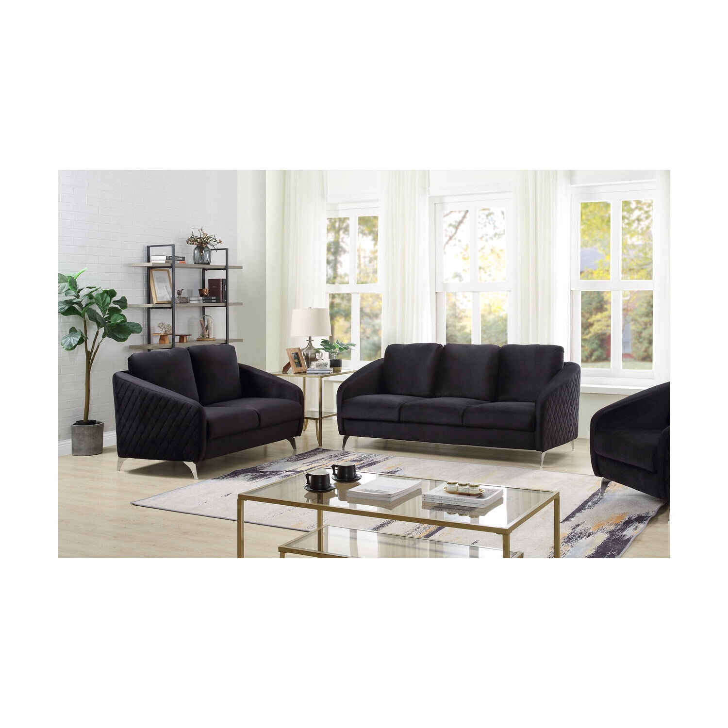 Homestock Mediterranean Magic Velvet Fabric Sofa Loveseat Living Room ...