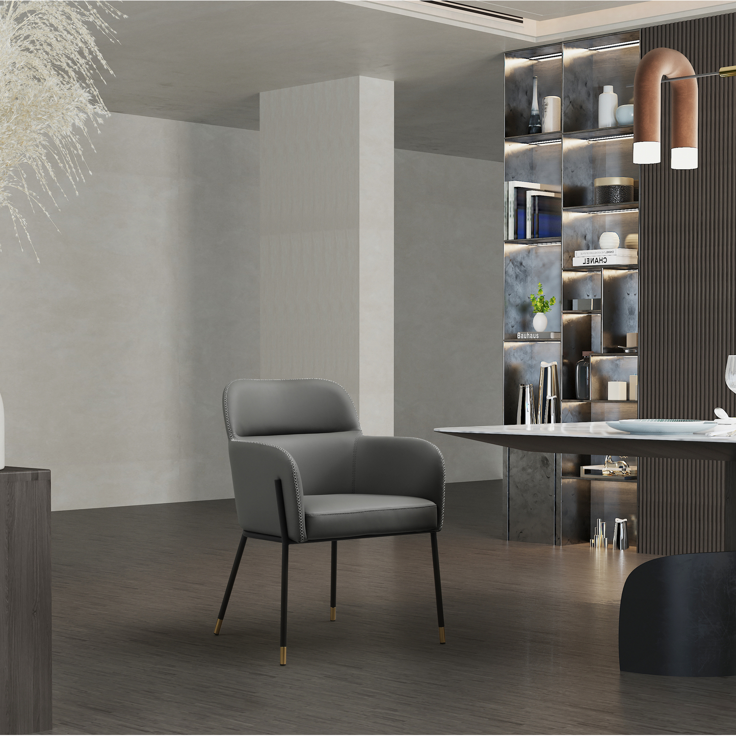 Homestock Mediterranean Mingle Dining Armchair, Dark Grey Faux Leather With Light Grey Stitch ...