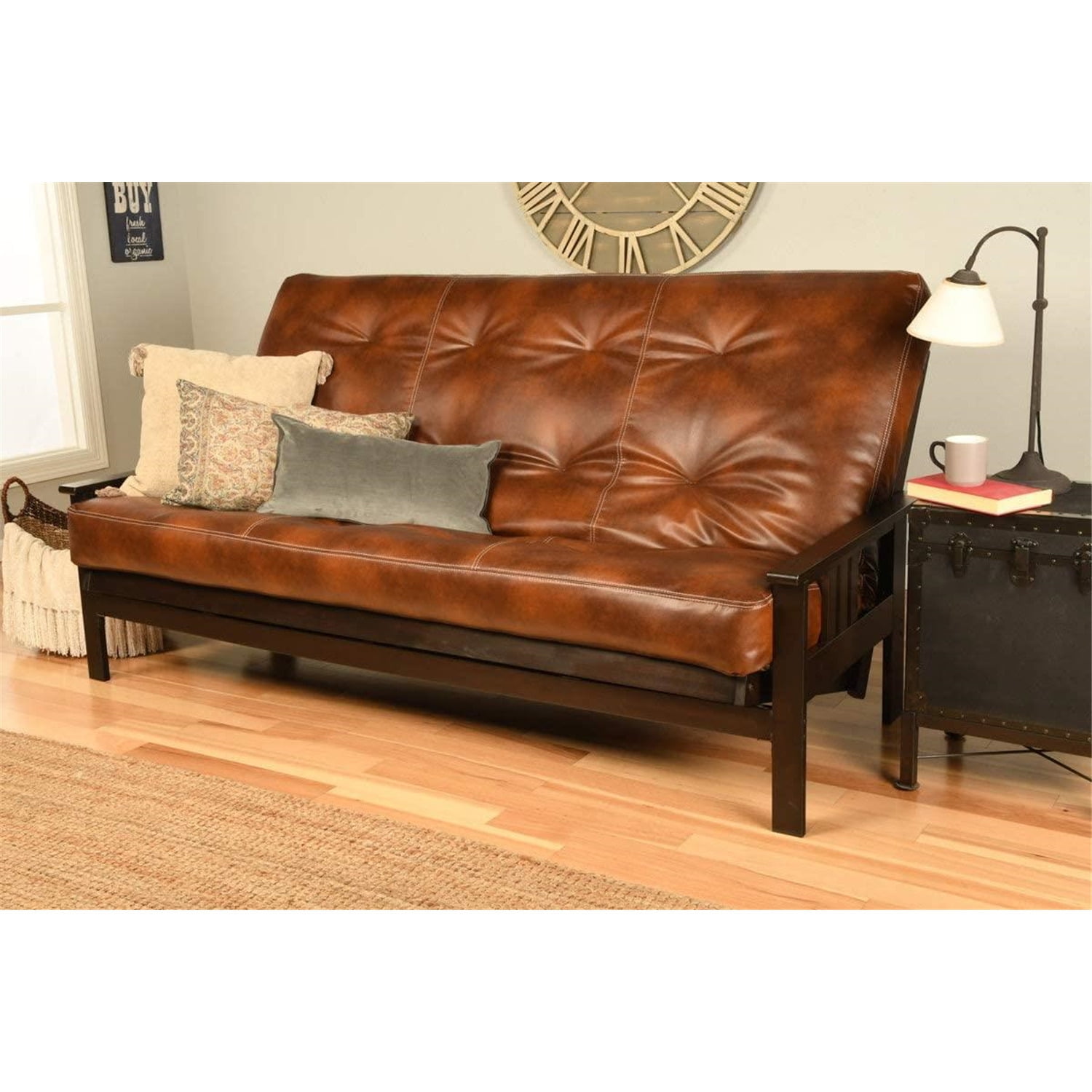 Homestock Mid-Century Marvel Futon Frame Queen-Espresso Finish-Oregon ...