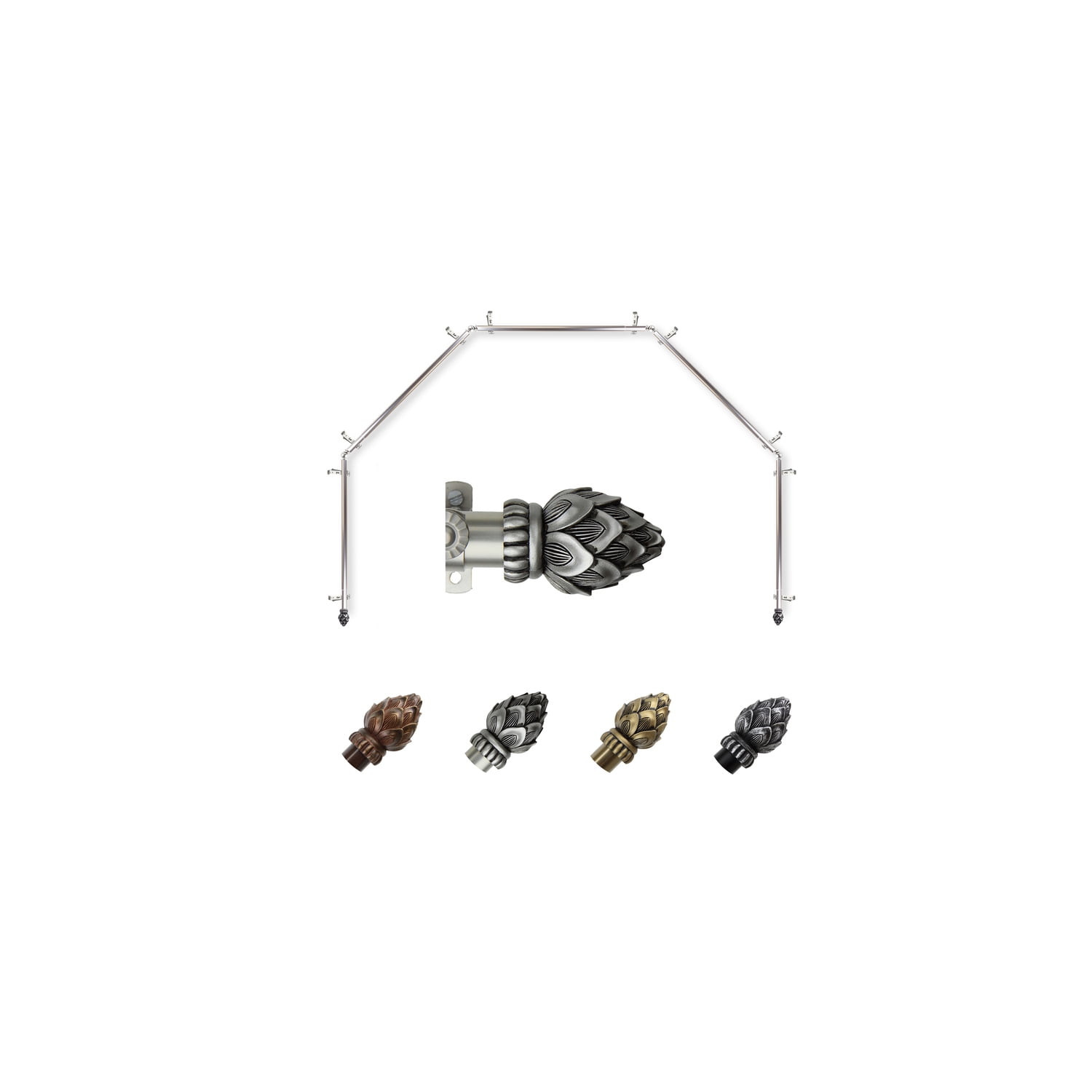 Modern Bay Window Curtain Rod - 5 Sided Corner Rods with Finials ...