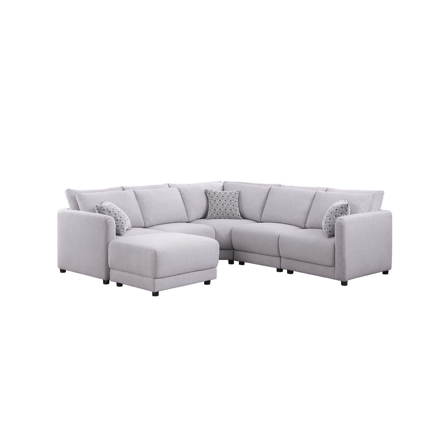 Homestock Modern Marvel Light Gray Linen Fabric Reversible L-Shape Sectional Sofa with Ottoman ...