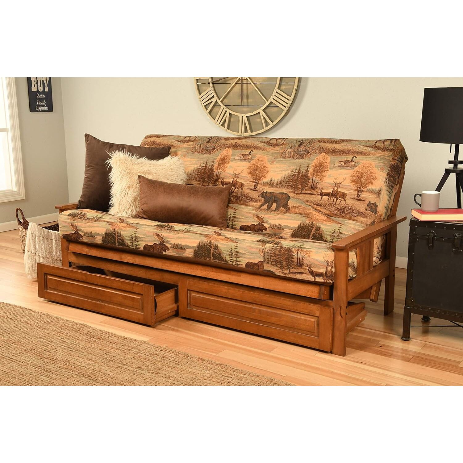 Homestock Modern Minimalism Full Futon Frame with Storage Drawers ...