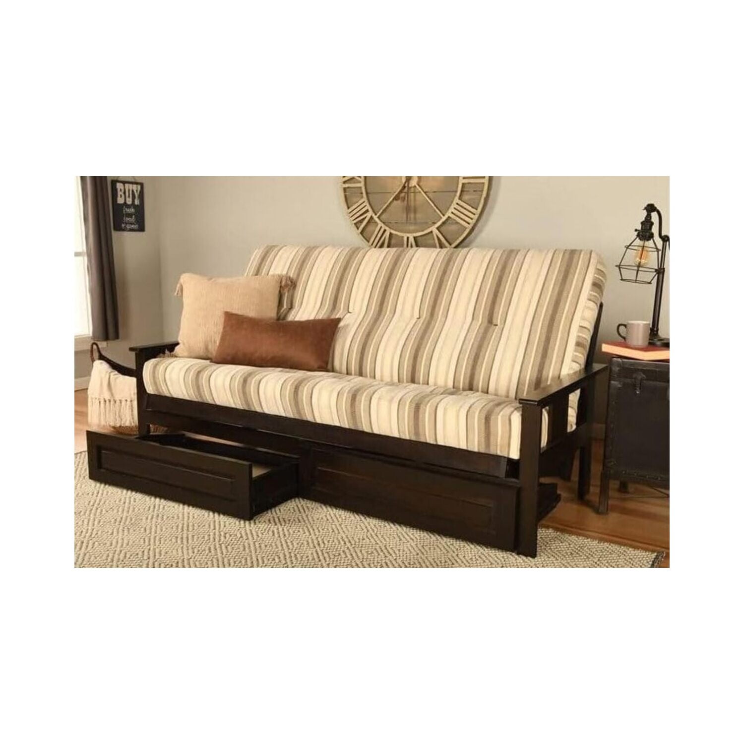 Homestock Modern Minimalism Wooden Futon Frame Set in Espresso Finish ...